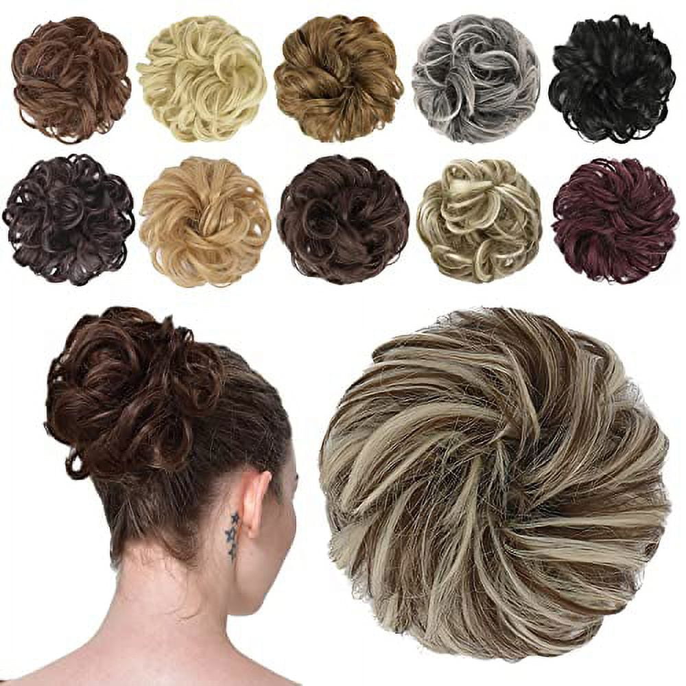 FESHFEN Messy Bun Hair Piece Hair Bun Scrunchies Synthetic Wavy Chignon ...