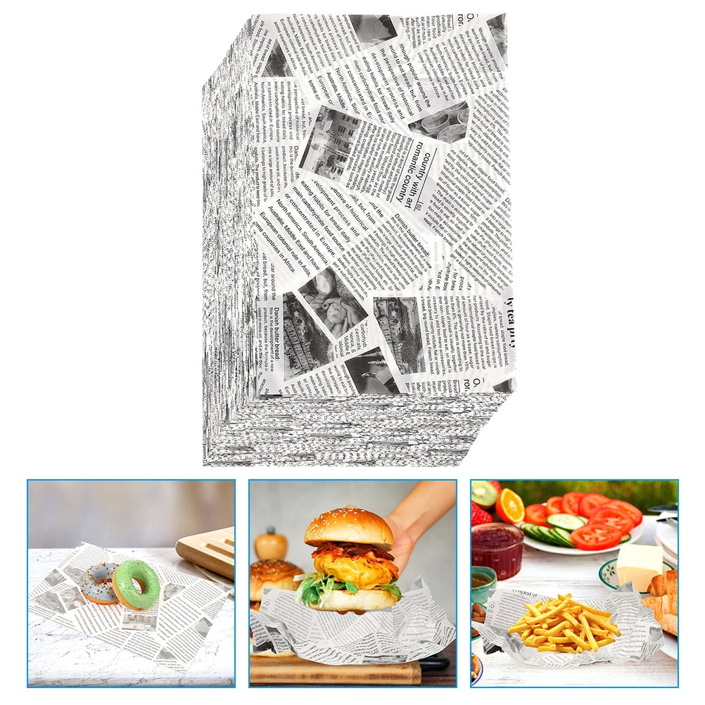 FESTFENDS 120 Sheets Newspaper Style Grease Proof Food Wrap Papers ...