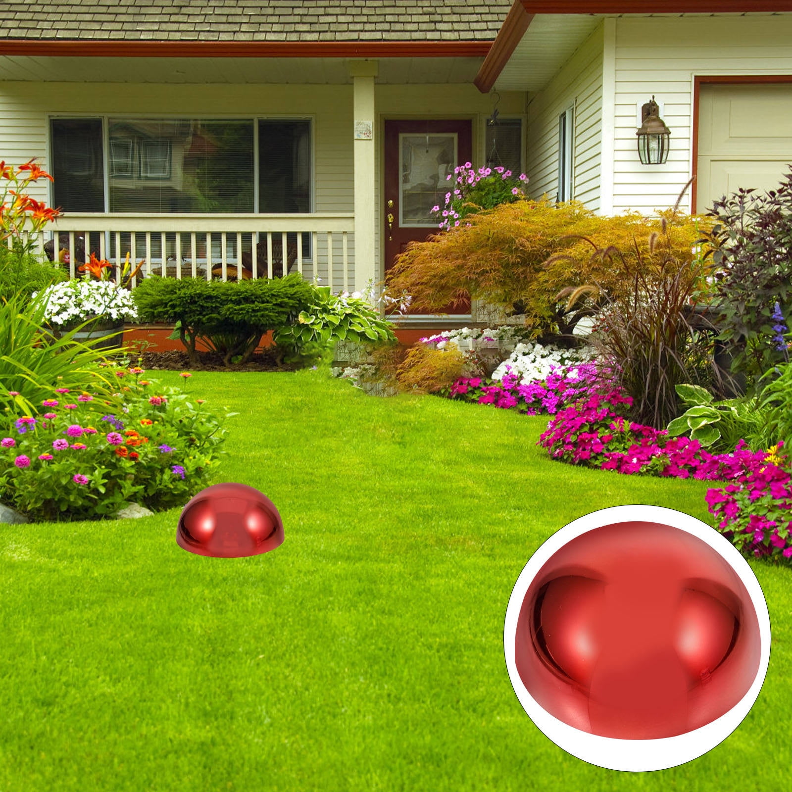 FESTFENDS Outdoor Gazing Ball Decorative Hemisphere Dark Red Stainless ...