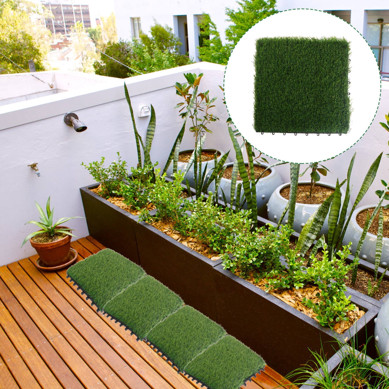 FESTFENDS 1Set Fake Grass Tiles for Home Decoration with Interlocking ...
