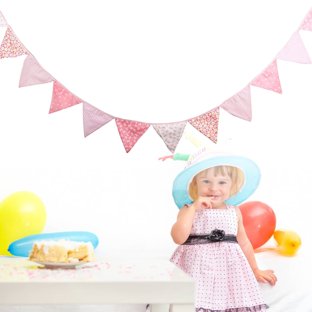 FESTFENDS 1Set Triangle Pennant Banner Pink Floral for Baby Shower and ...