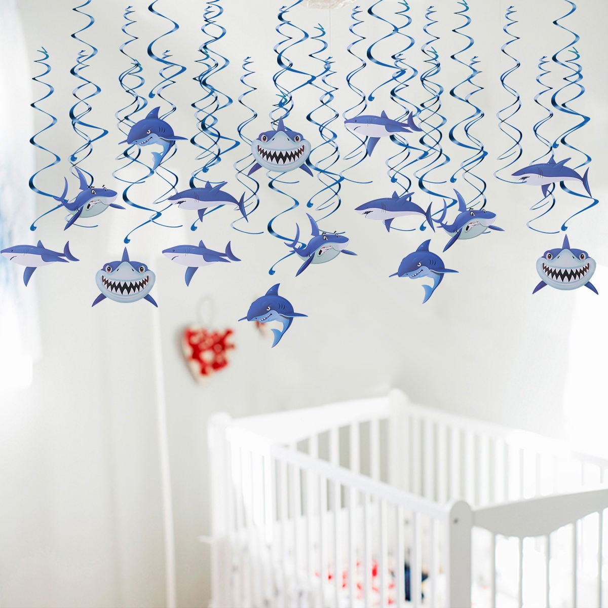 FESTFENDS 30Pcs Blue Paper Shark Theme Birthday Decorations for Indoor ...