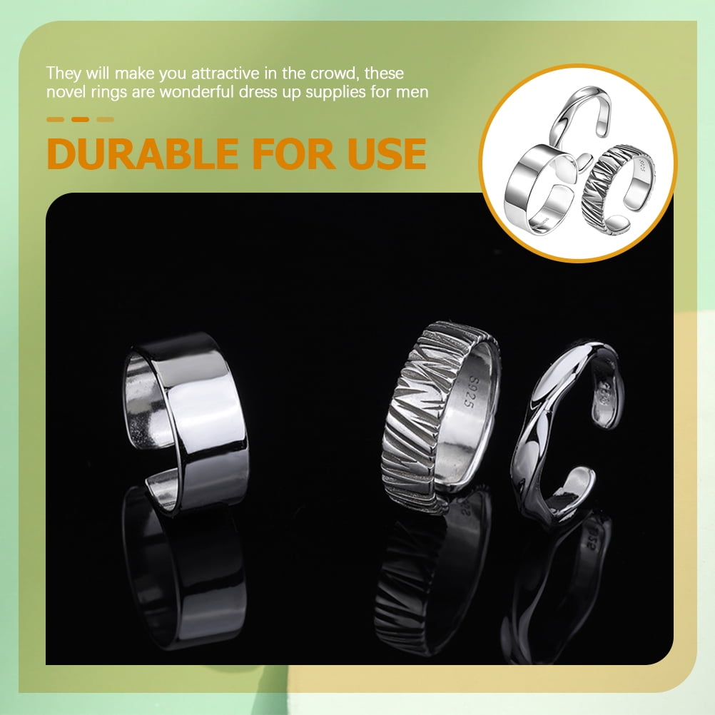 FESTFENDS 3Pcs Men Fashion Rings Wide Band Open Ring Style Silver Alloy ...