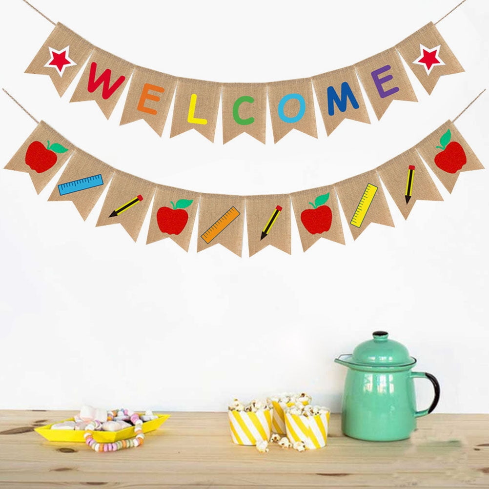 FESTFENDS 4Pcs Welcome Classroom Banner Assorted Color Burlap Garland ...