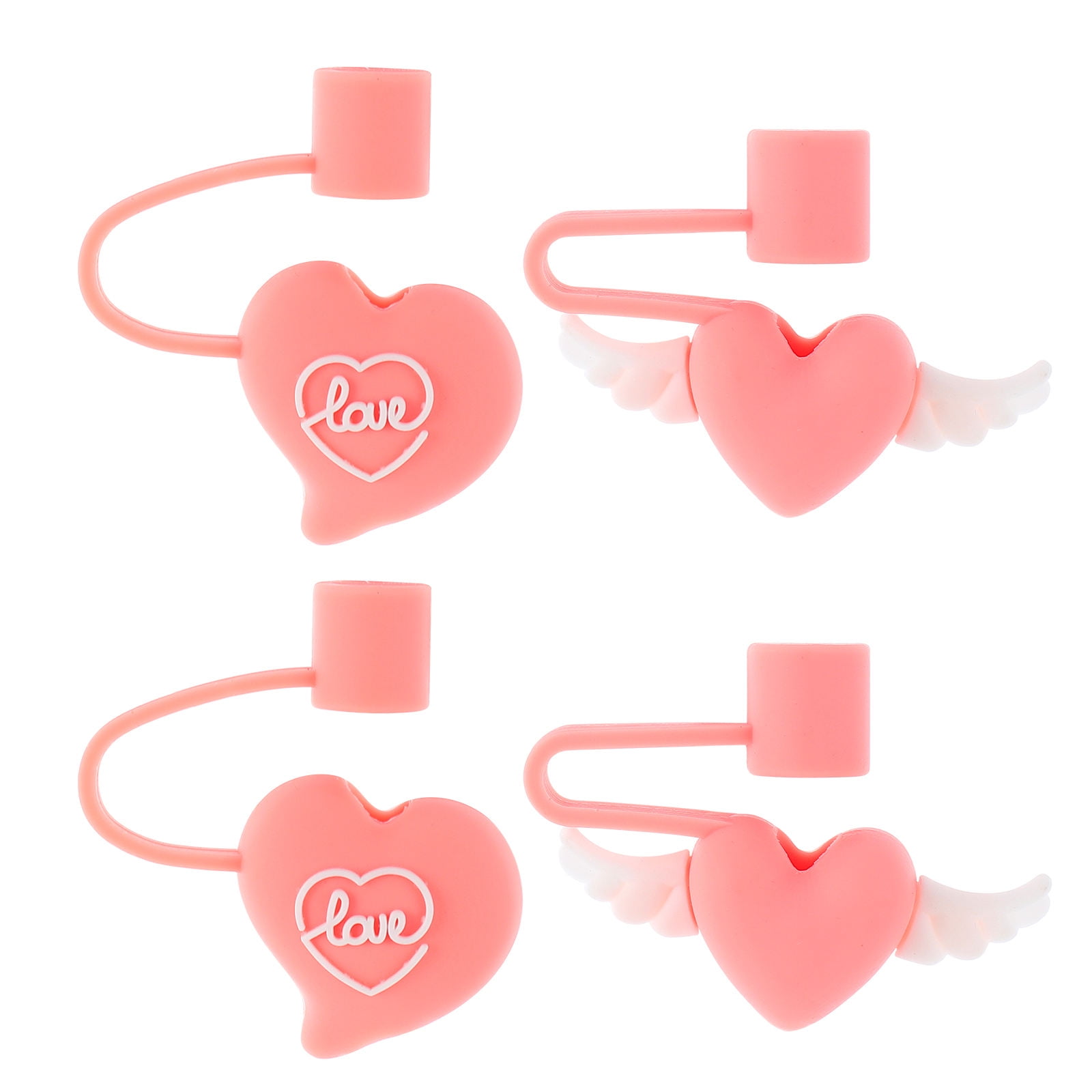 FESTFENDS 4pcs Adorable Silicone Straw Covers Cute Heart Design Straw ...