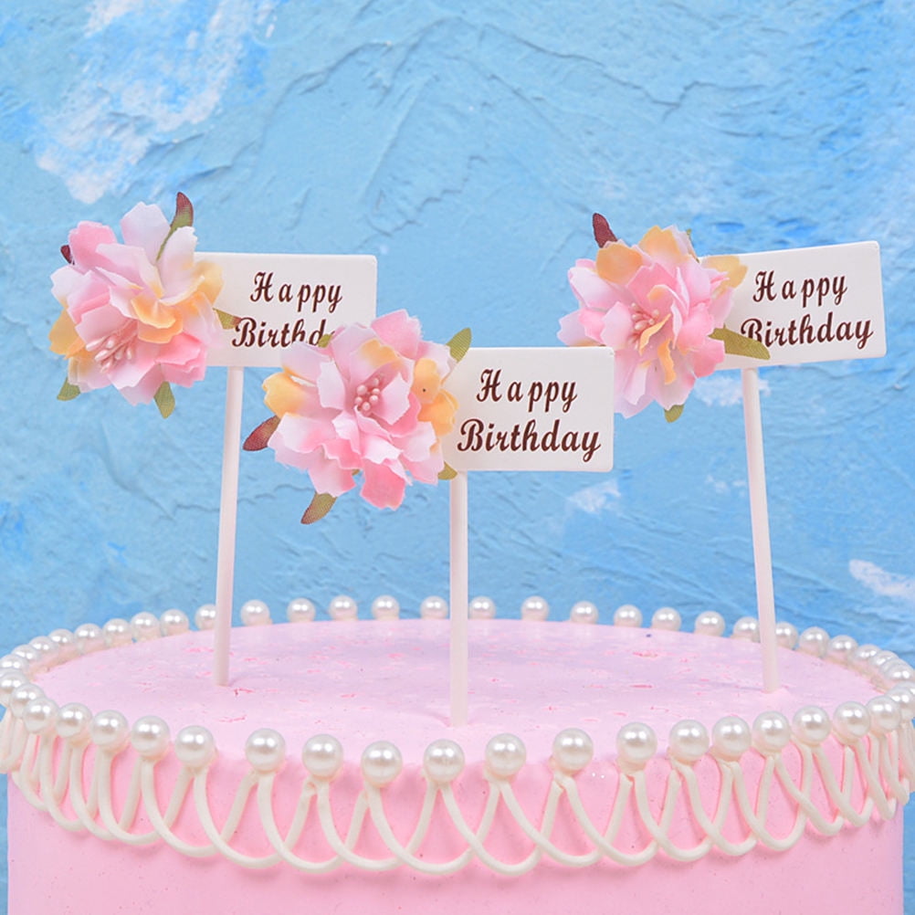FESTFENDS 6Pcs Happy Birthday Cake Toppers Flower Design Paper ...