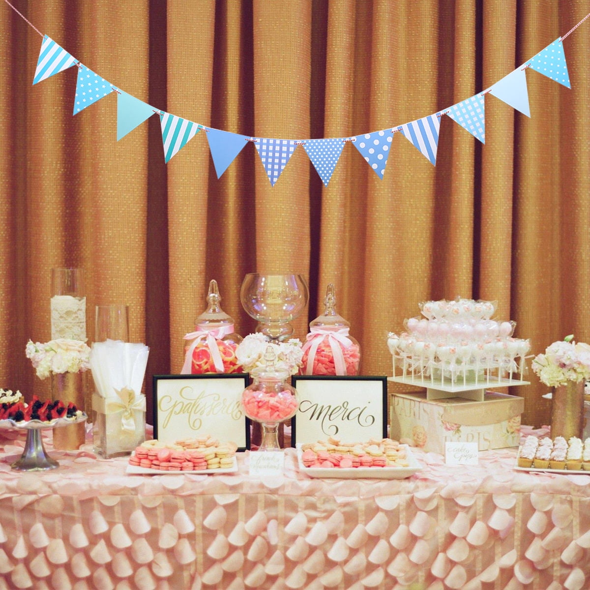 FESTFENDS Triangle Pennant Banner 1Set Blue Paper Party Decoration for ...