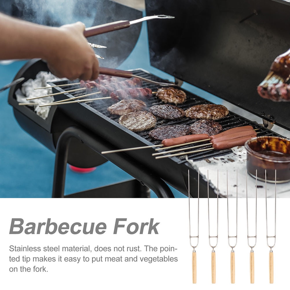 FESTFENDS Wood Handle BBQ Forks for Grilling and Outdoor Barbecue 10Pcs ...