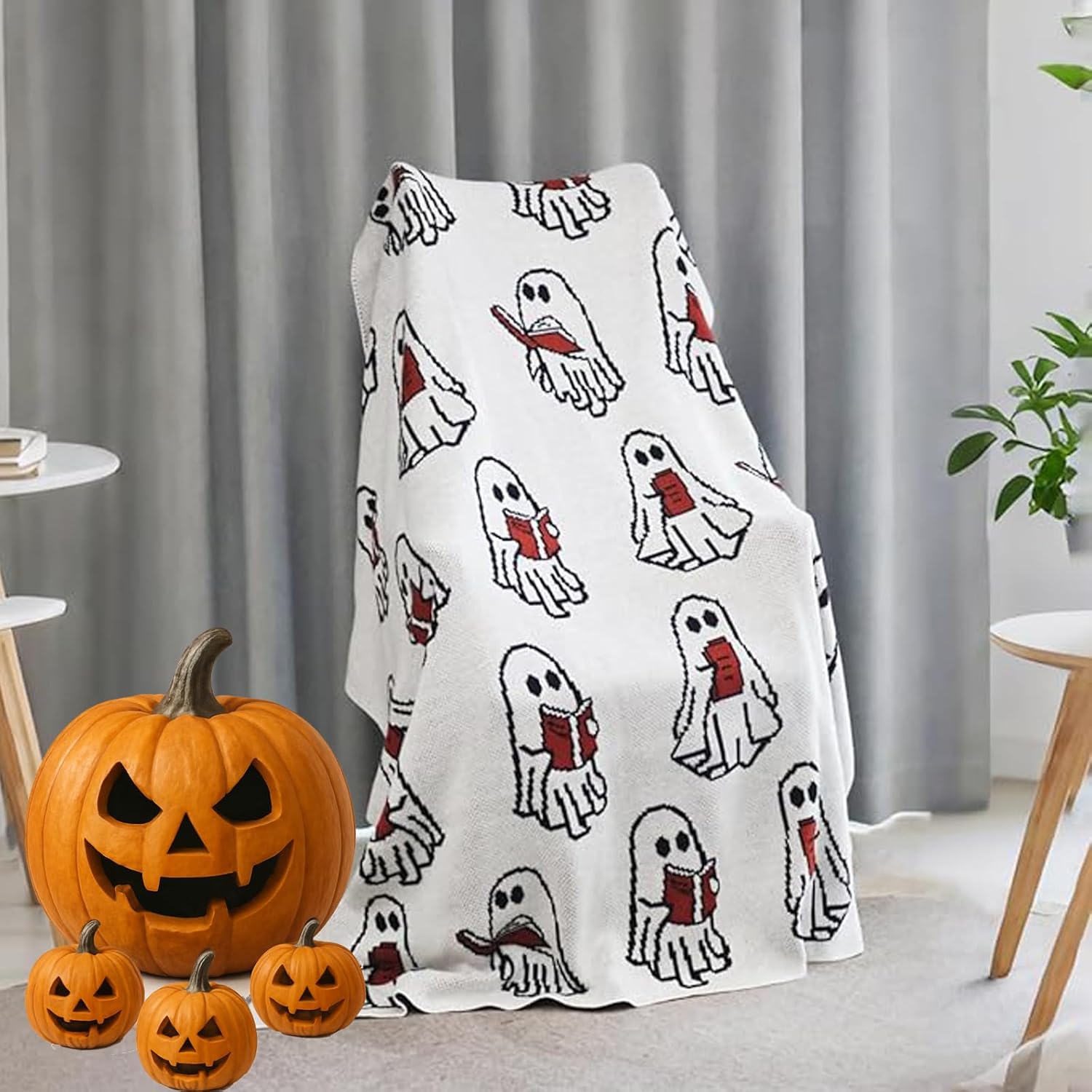 FESTILA 2025 New Halloween Ghost Reading Blanket, Lightweight Cozy Bed ...