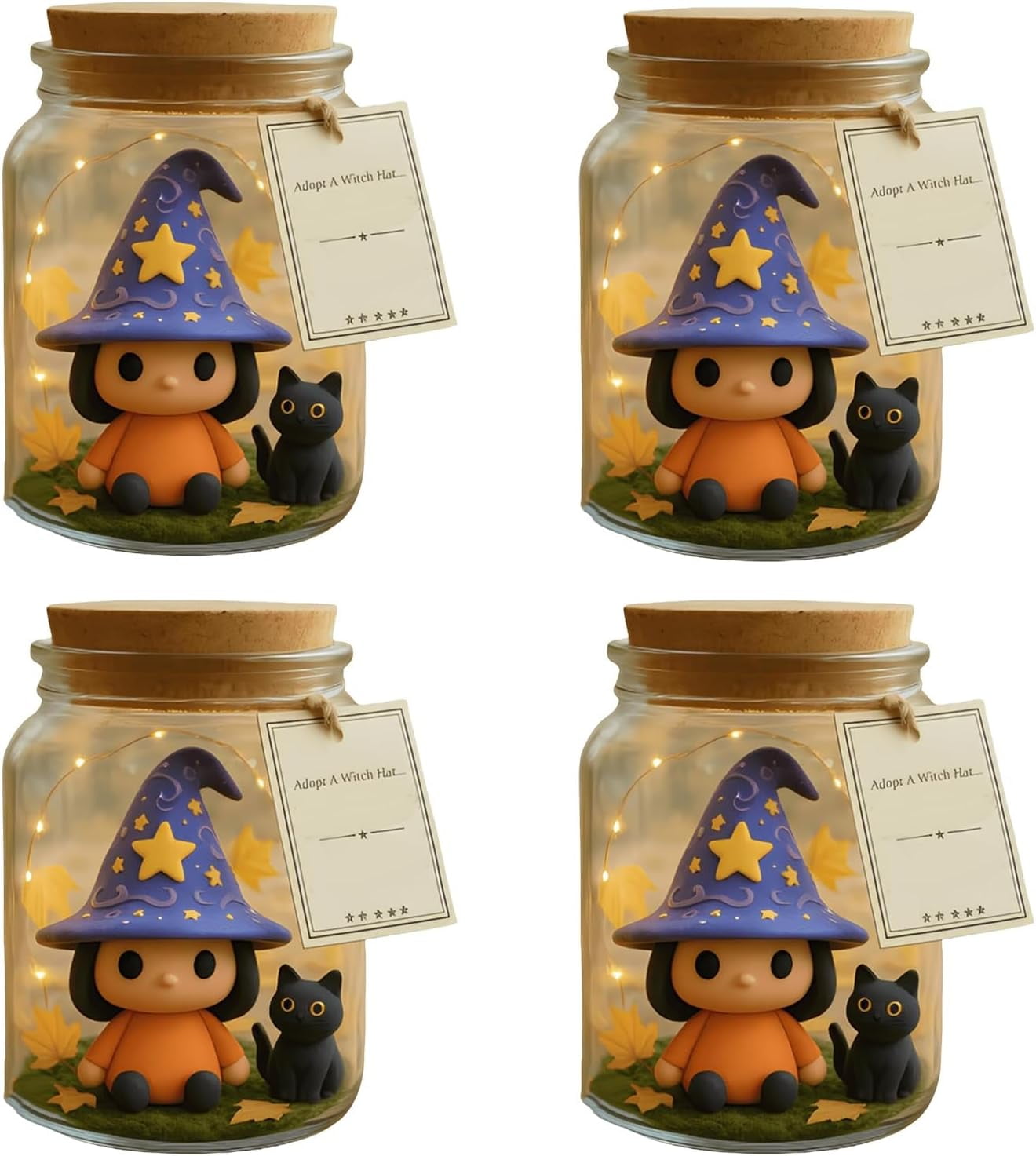 FESTILA Adopt a Witch Hat Jar, Cute Wizard Black Cats Decorative with ...