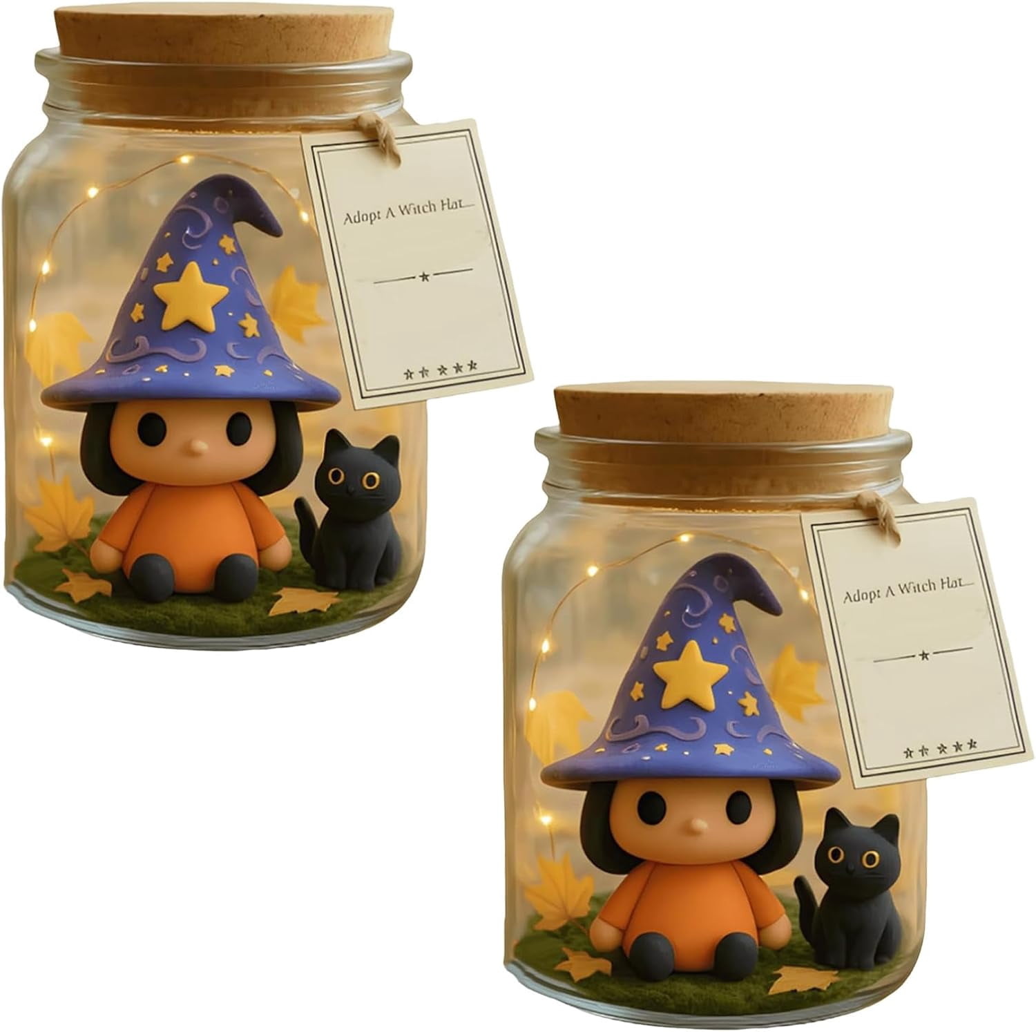 FESTILA Adopt a Witch Hat Jar, Cute Wizard Black Cats Decorative with ...