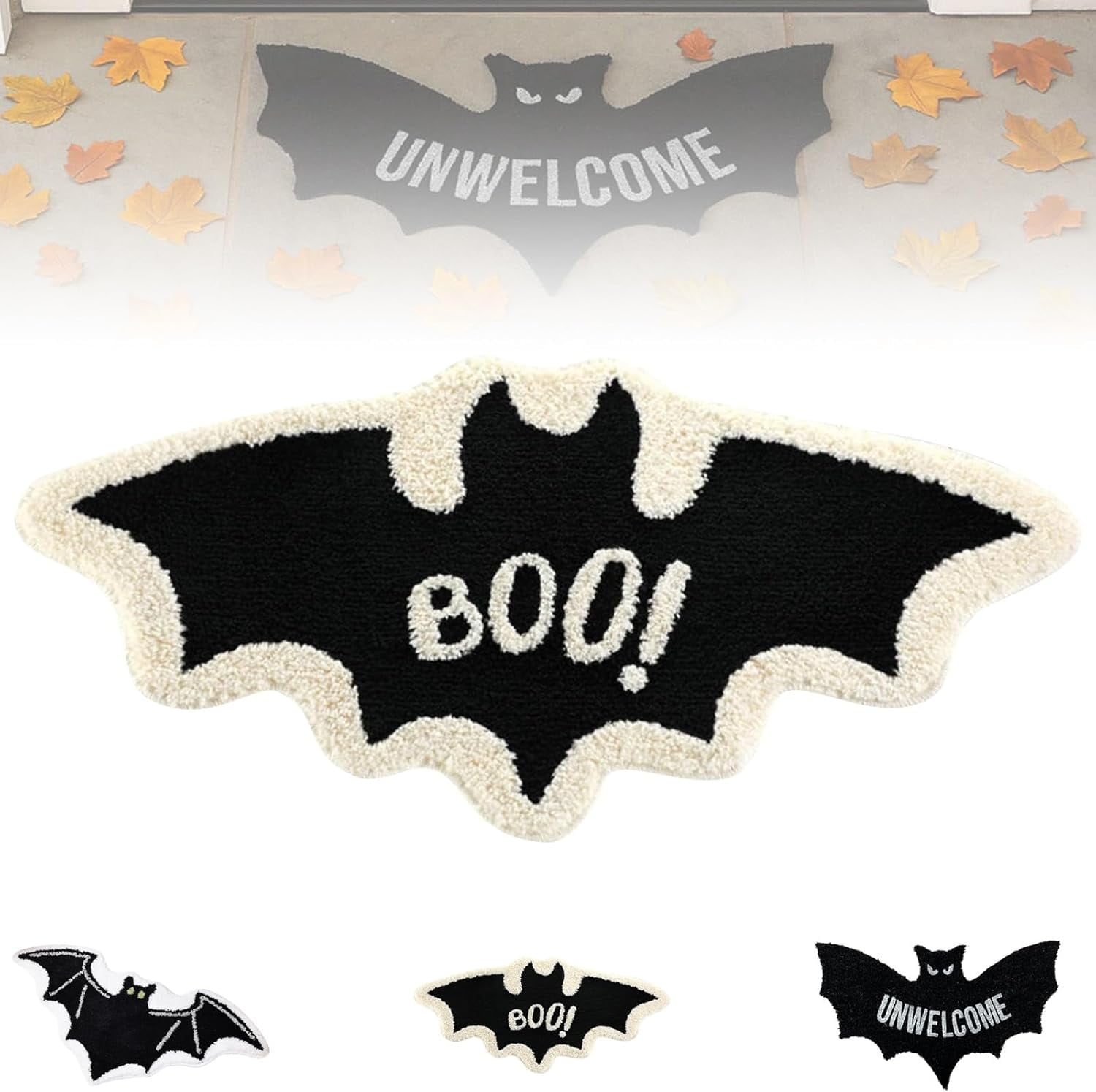 FESTILA Bat-Shaped Welcome Carpet, Unwelcome Bat Door Mat, Spooky Non ...