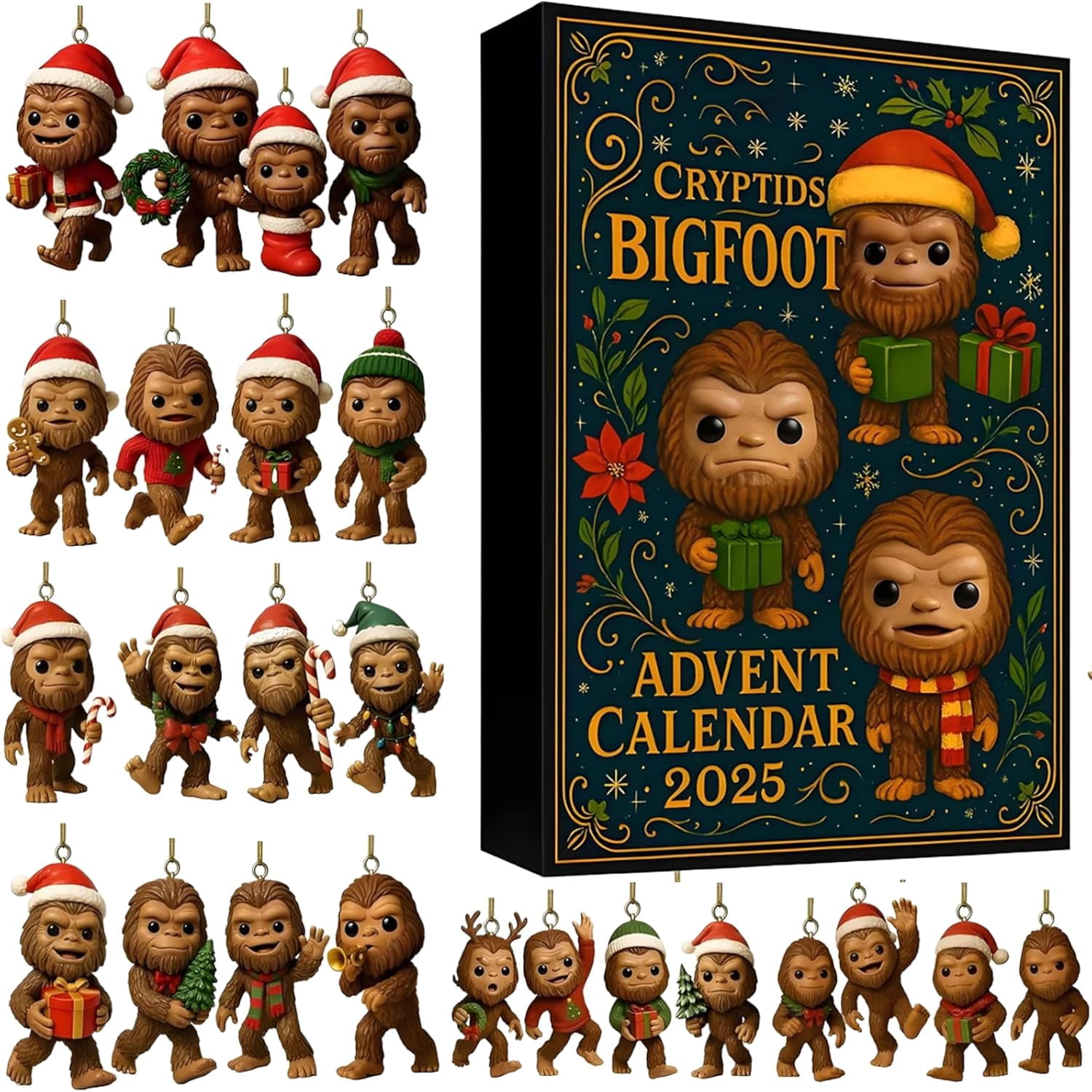 FESTILA Bigfoot Advent Calendar 2025，24 unique Bigfoot statues, dressed ...