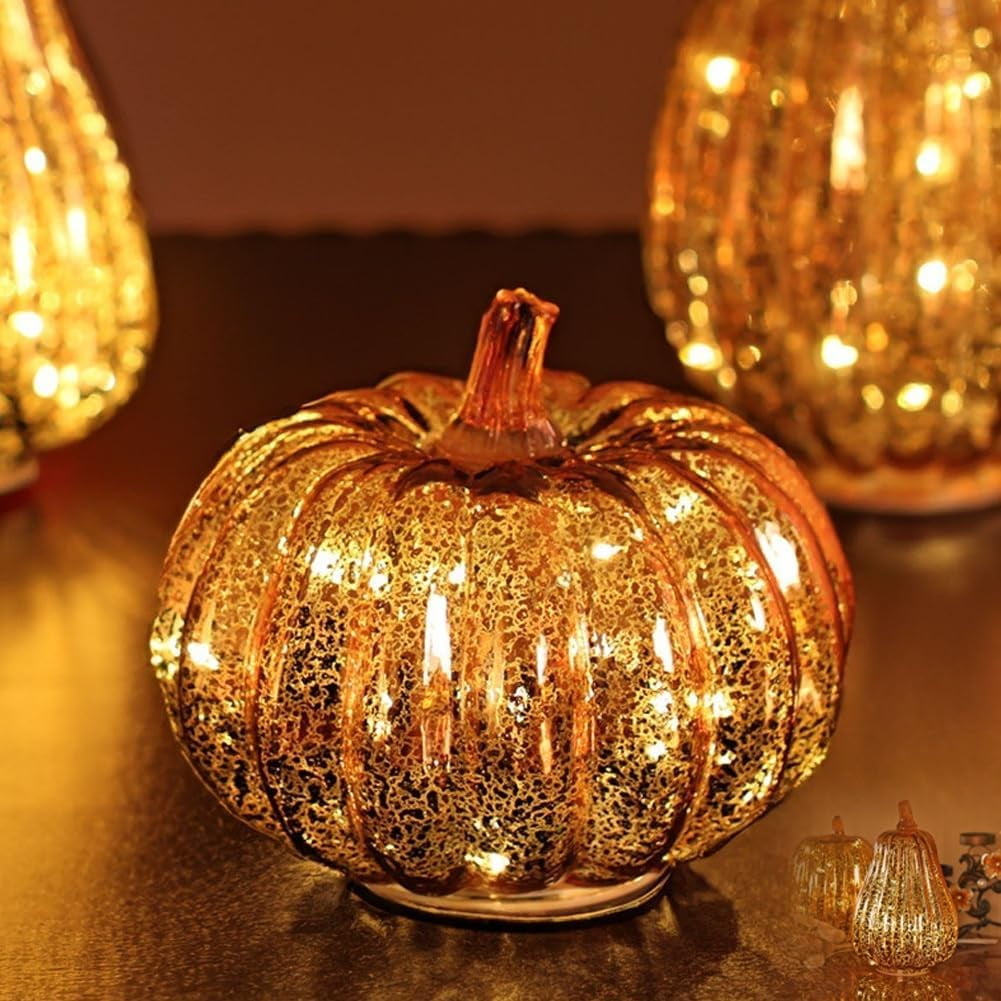 FESTILA Cherishous Twinkle LED Light Pumpkins - Mercury Glass Pumpkin ...