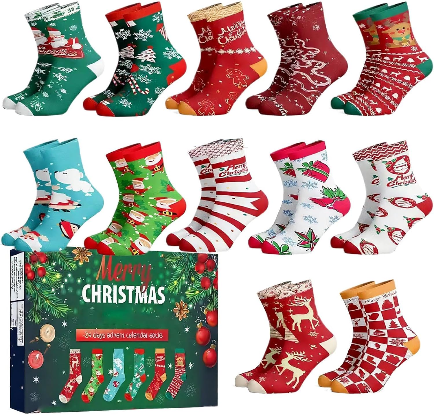 FESTILA Christmas Advent Calendar 2025| 12 Pairs Christmas Sock ...