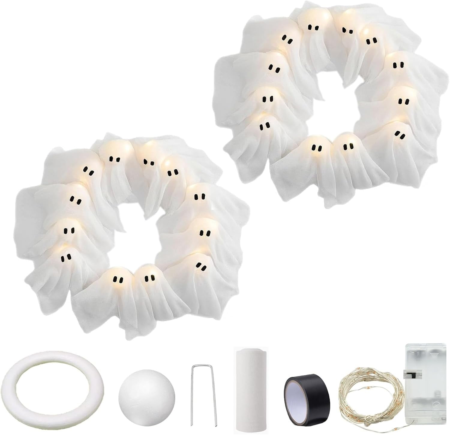 FESTILA DIY Ghost Wreath, Lit Ghosts Wreath, Halloween Ghost 12 Little ...