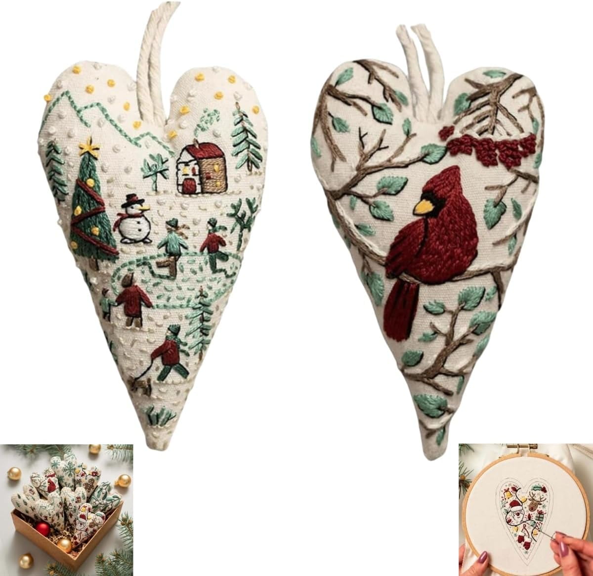 FESTILA DIY Heart Embroidery Christmas Decoration, Heart Cross Stitch ...