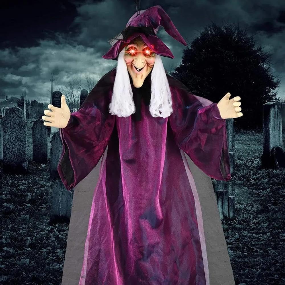 FESTILA Halloween Animatronics Witch Decorations, Life Size Hanging ...