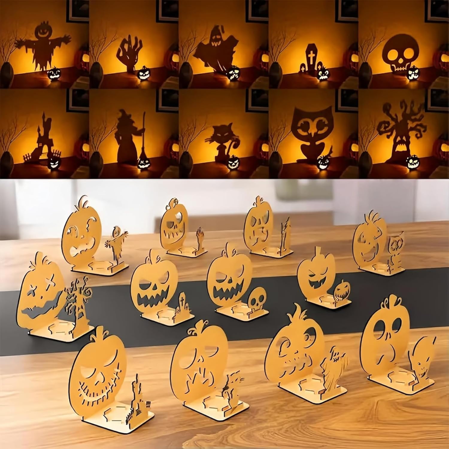 FESTILA Handmade Wooden Ghostly Pumpkin Glow Home Decor, Halloween ...