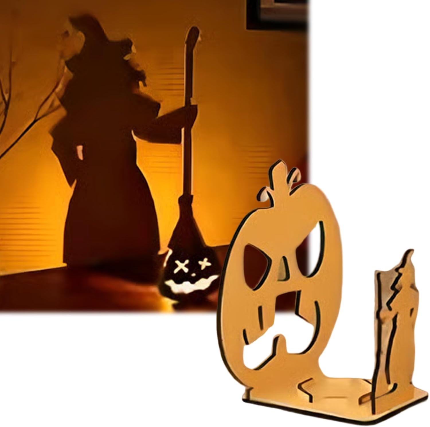 FESTILA Handmade Wooden Ghostly Pumpkin Glow Home Decor, Halloween ...