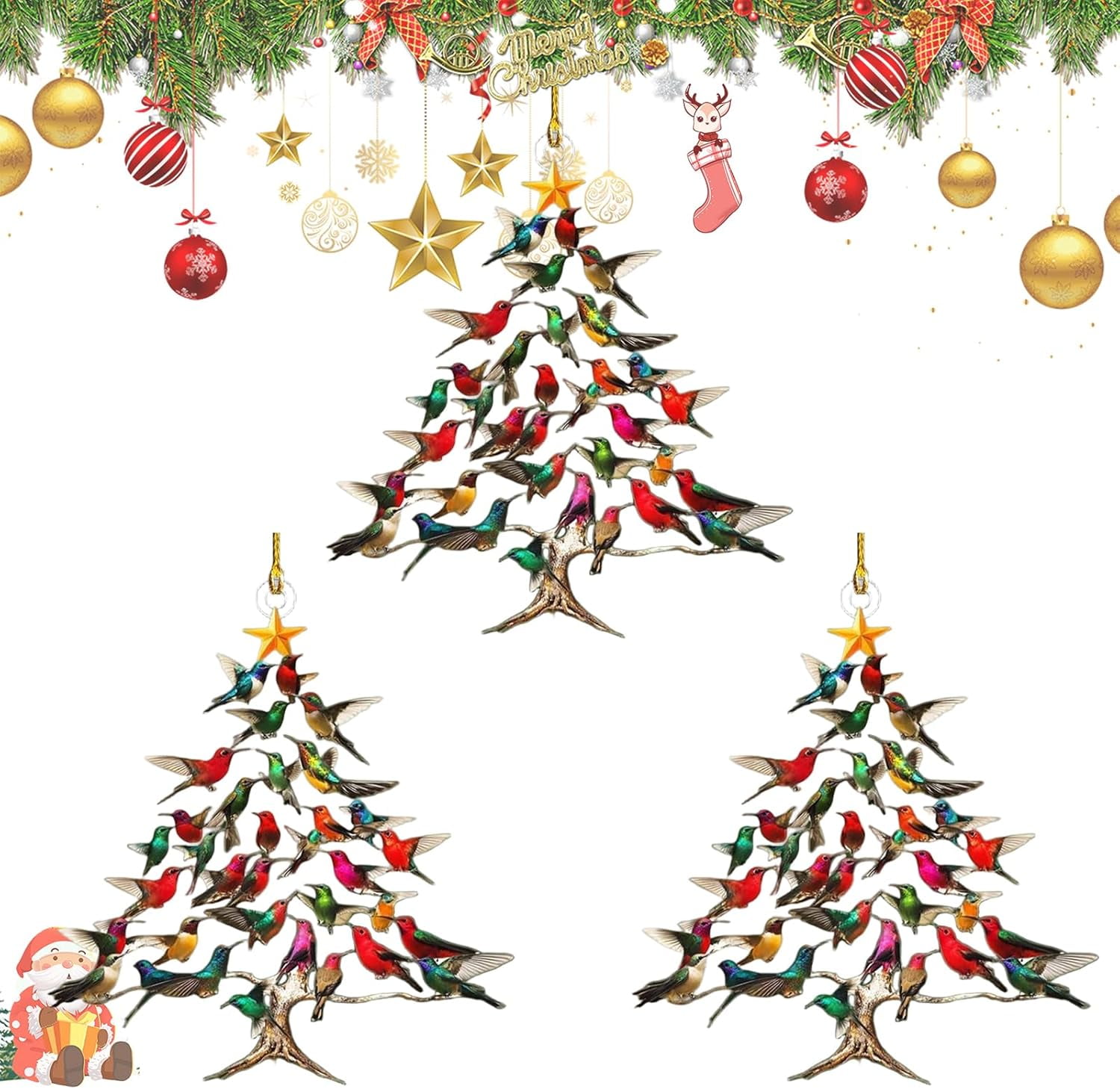 FESTILA Hummingbird Christmas Ornament,2D Acrylic Colorful Stack ...