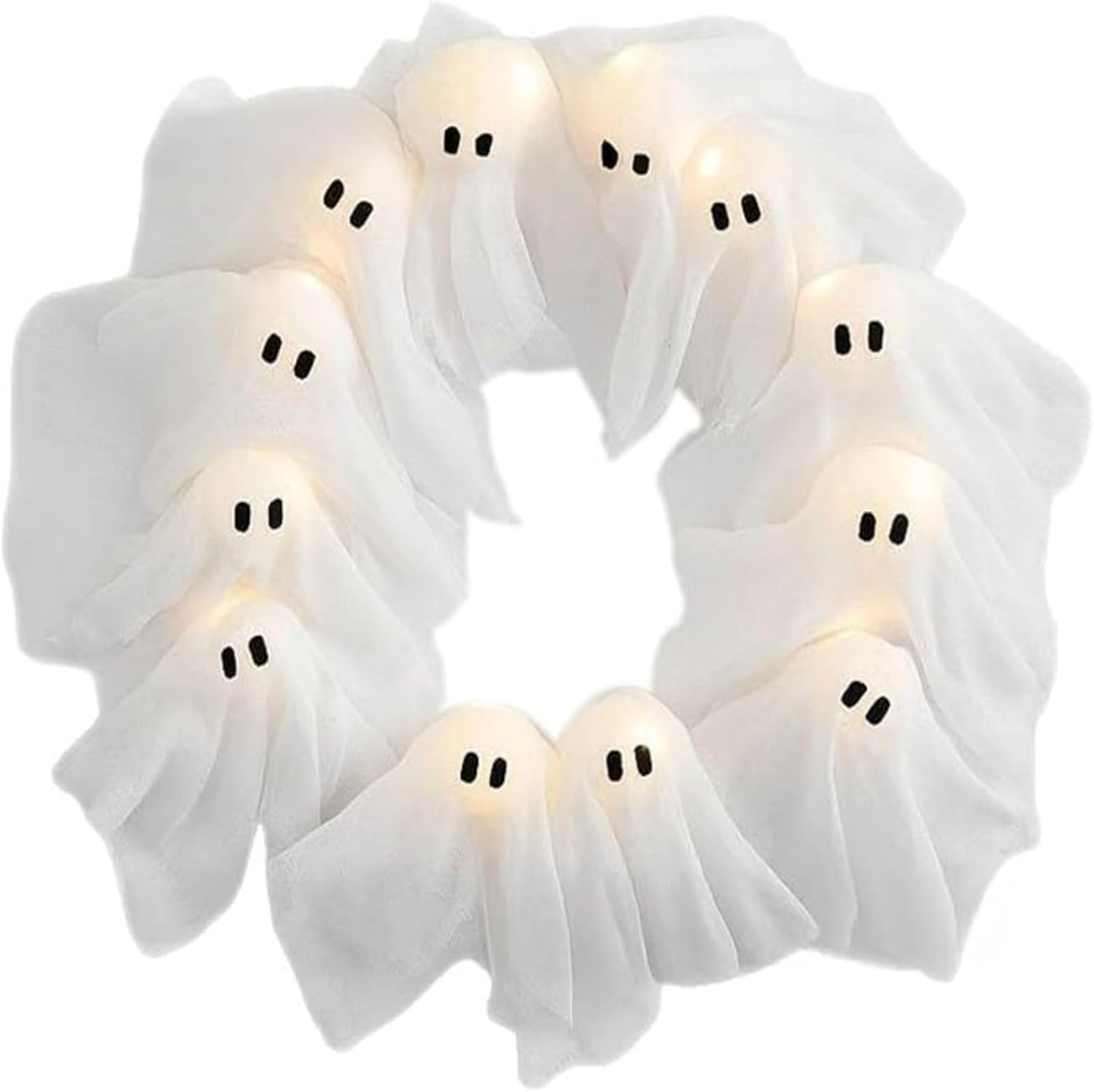 FESTILA Lit Ghosts Wreath, 12 Led Lighted White Ghost Garland,Spooky ...