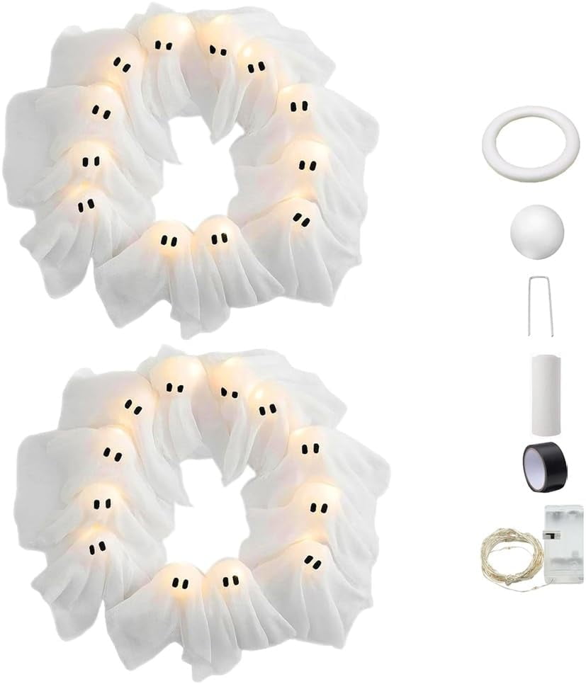 FESTILA Lit Ghosts Wreath Spooky Halloween Decorations Indoor and ...