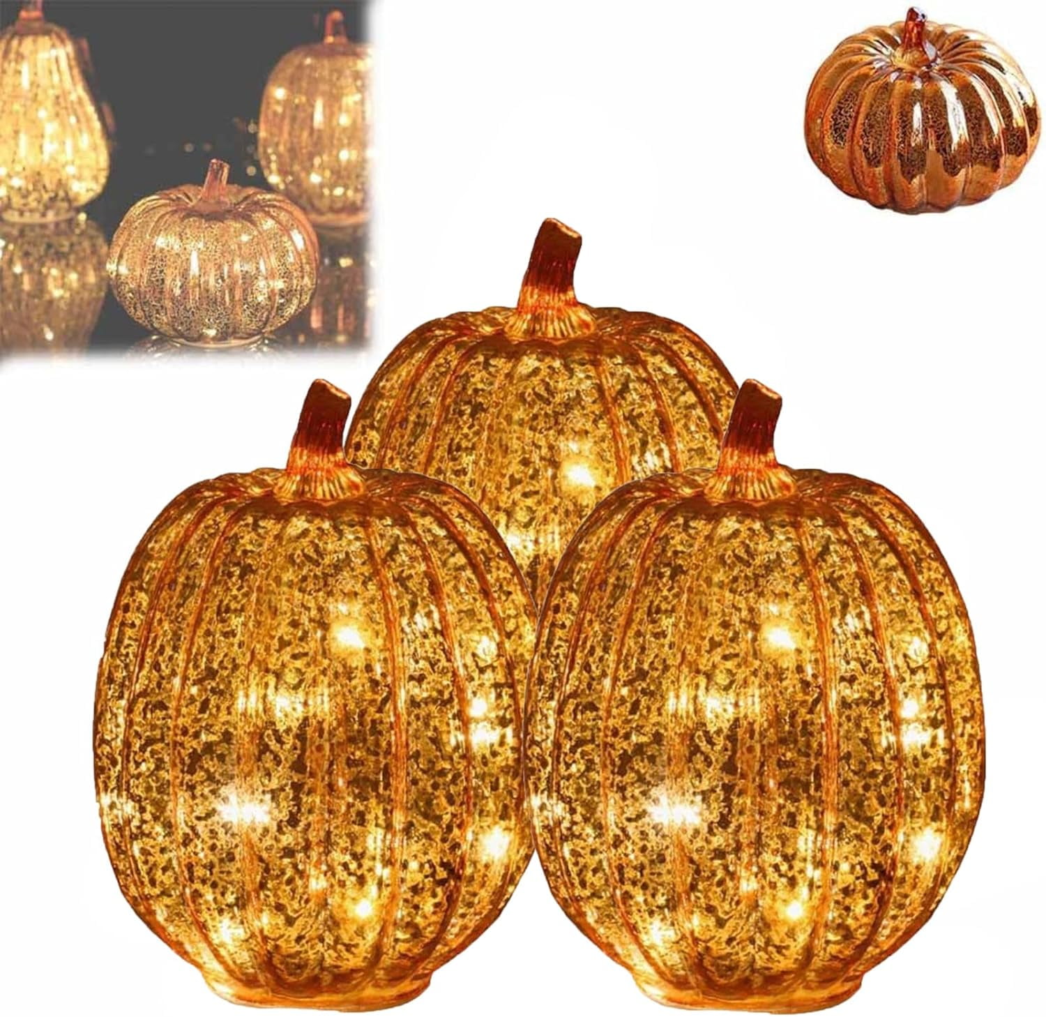 FESTILA Sparkling Glass Pumpkin Light, Twinkle LED Lighted Starry Night ...