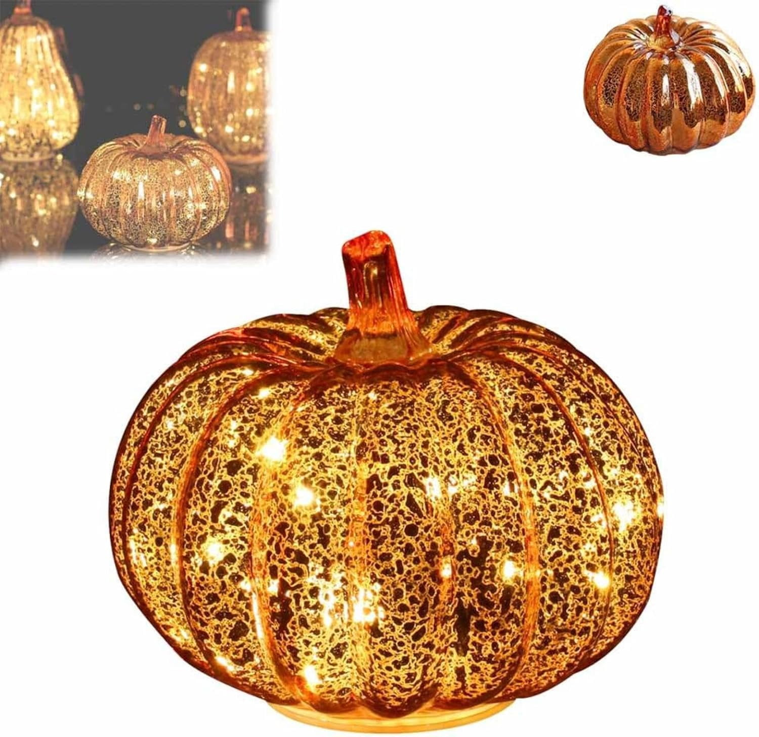 FESTILA Sparkling Glass Pumpkin Light, Twinkle LED Lighted Starry Night ...