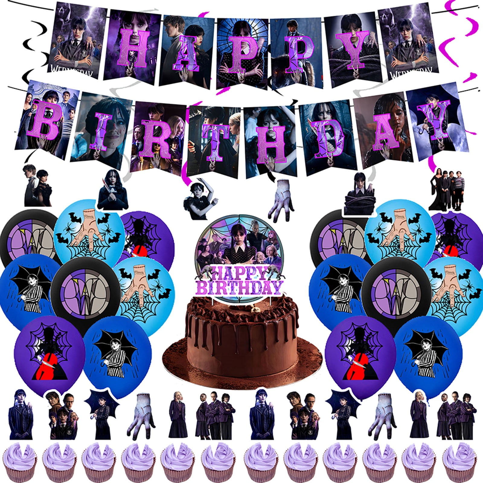 FESTILA Wednesday Birthday Decorations Set – Wednesday Theme Happy ...
