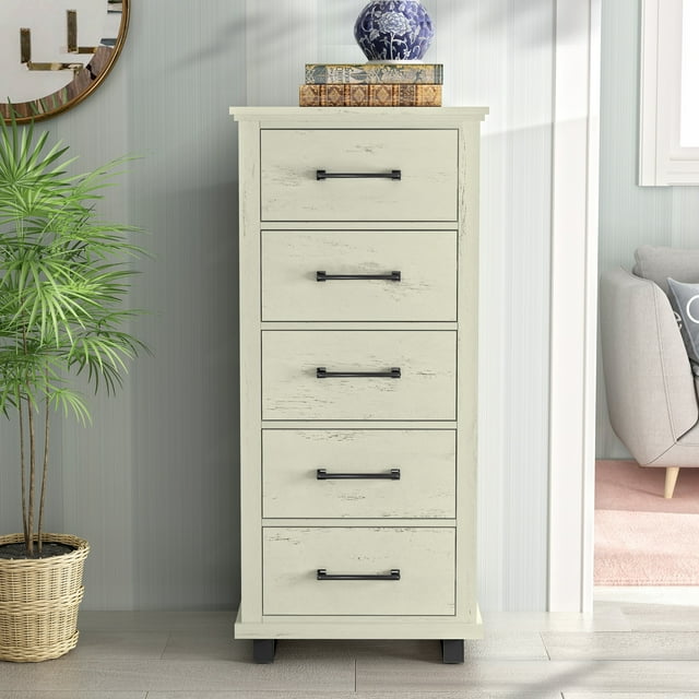 FESTIVO 24 inch Wide 5-Drawer Tall Dresser - Antique White - Walmart.com