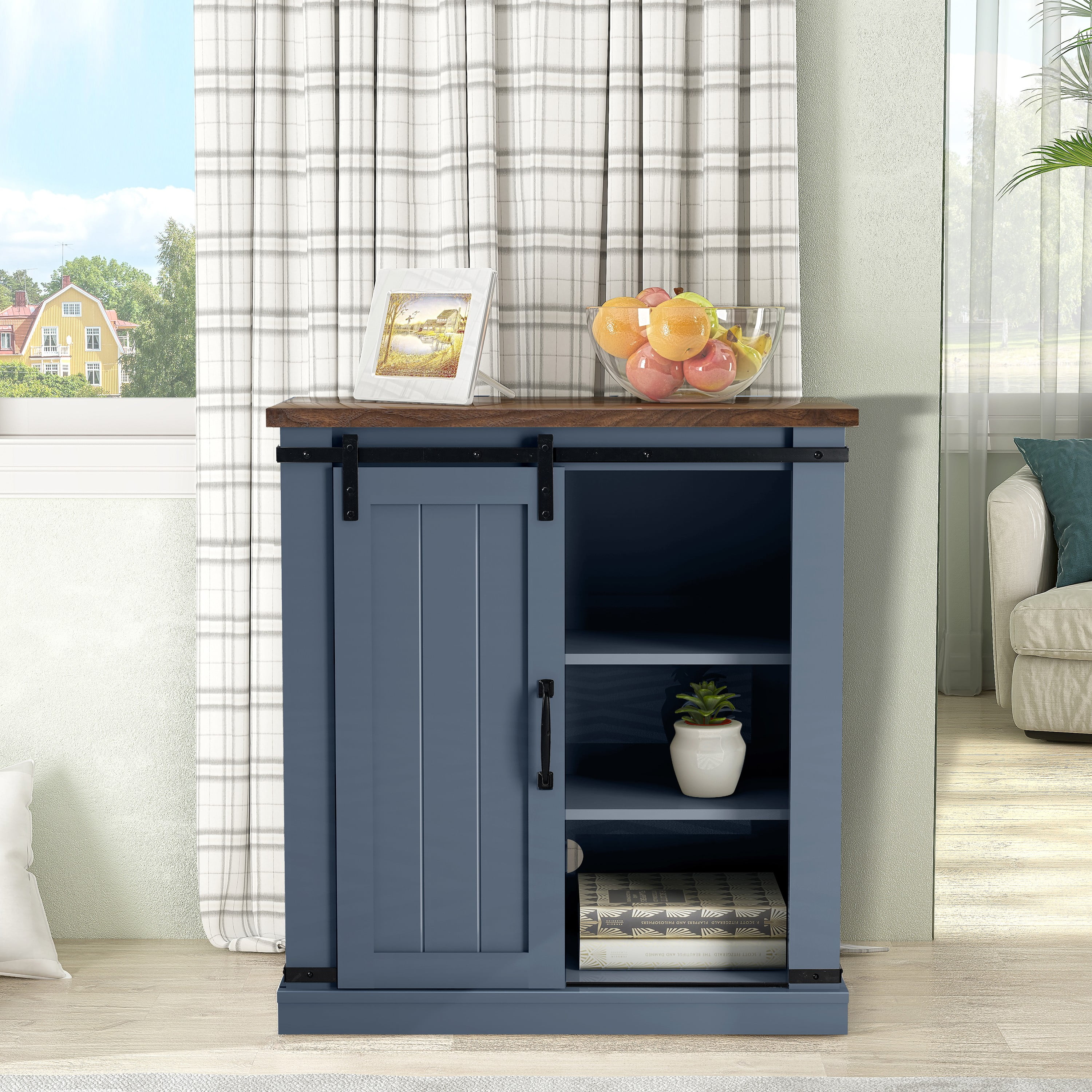 FESTIVO 32" Compact TV Stand for 40" TVs w/ Barn Door Design - Navy ...