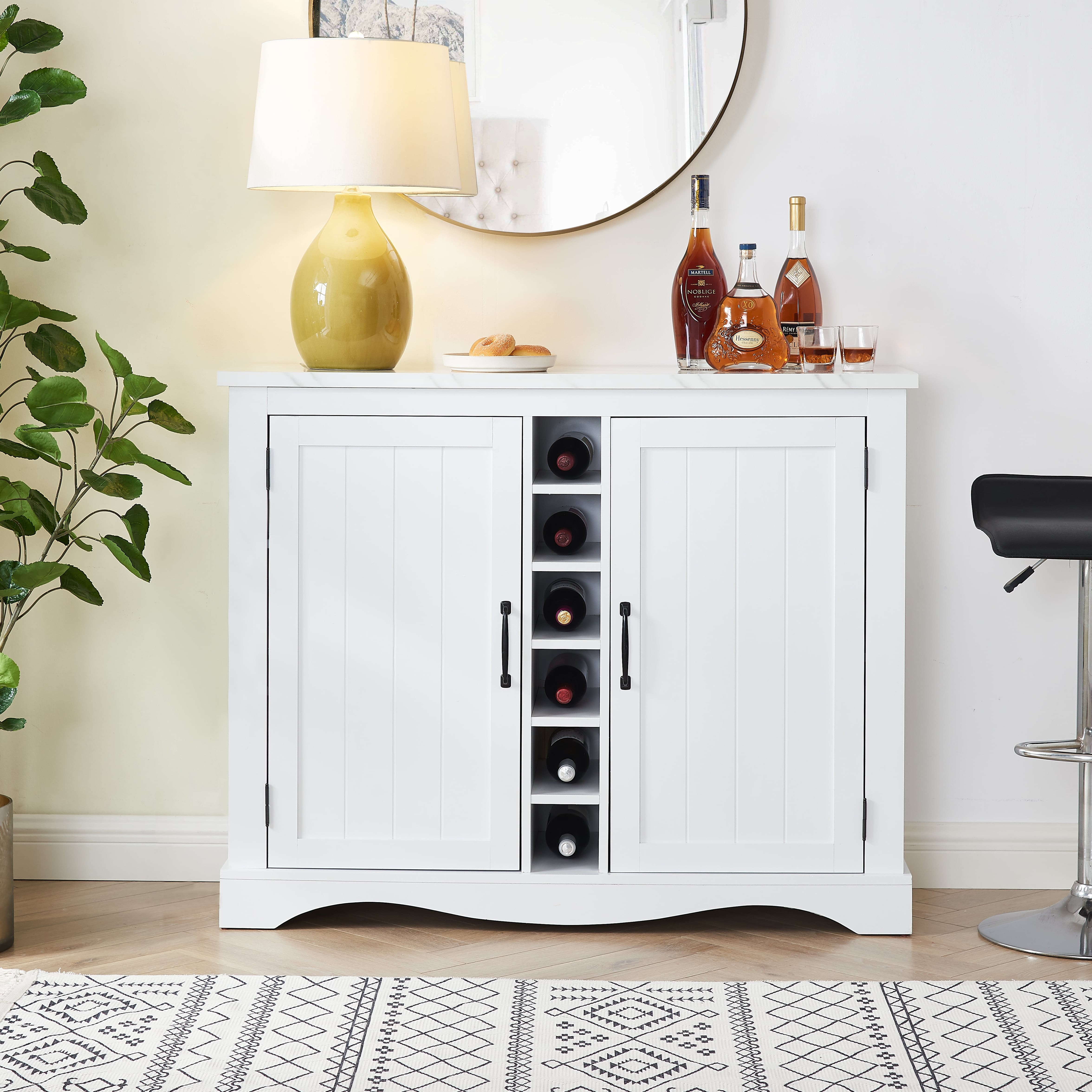 FESTIVO 47 in. White Wood Buffet Bar Cabinet with Wine Rack with ...