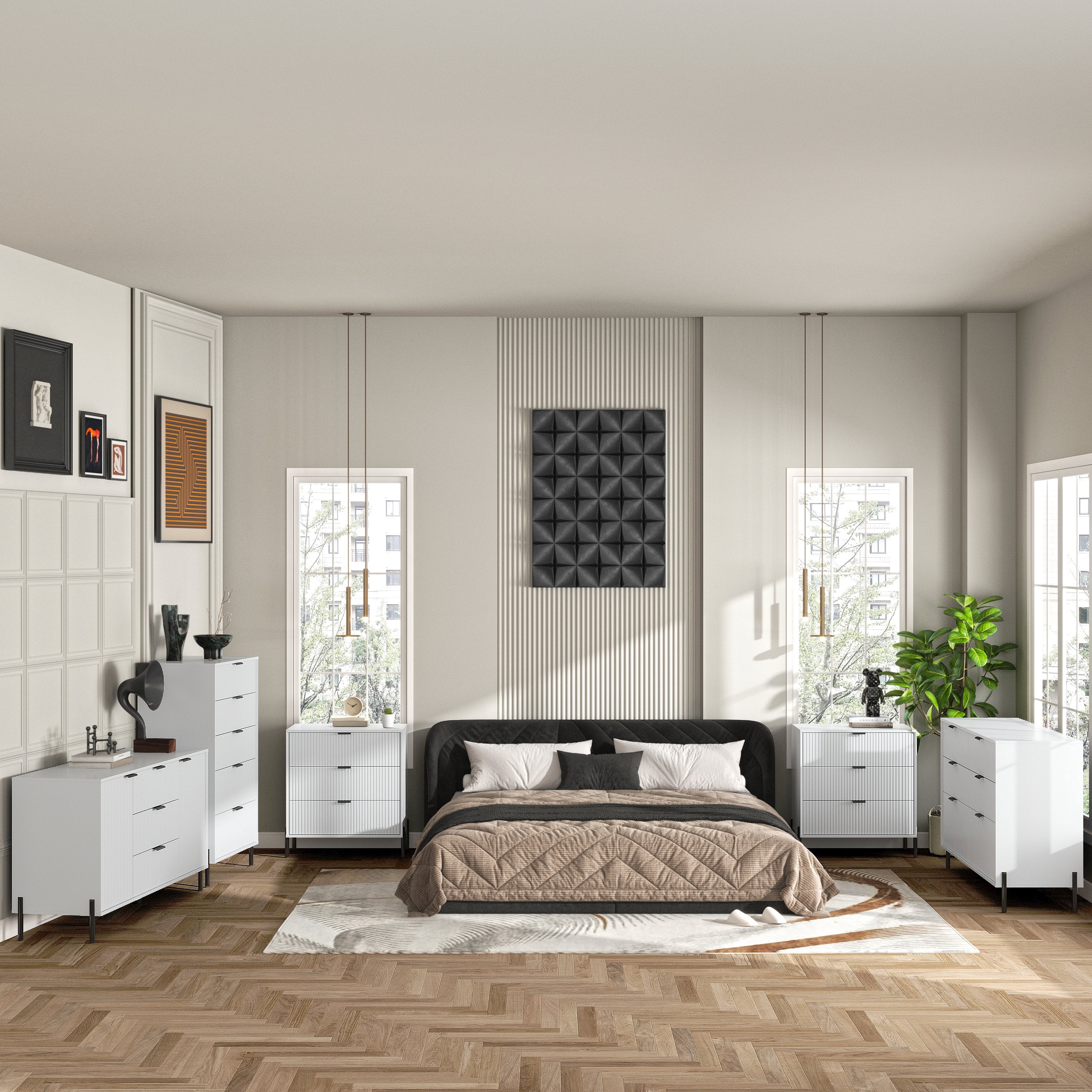 FESTIVO 5 Piece Bedroom Set - 2 of Nightstand, 2 of Dresser, 1 of Chest ...