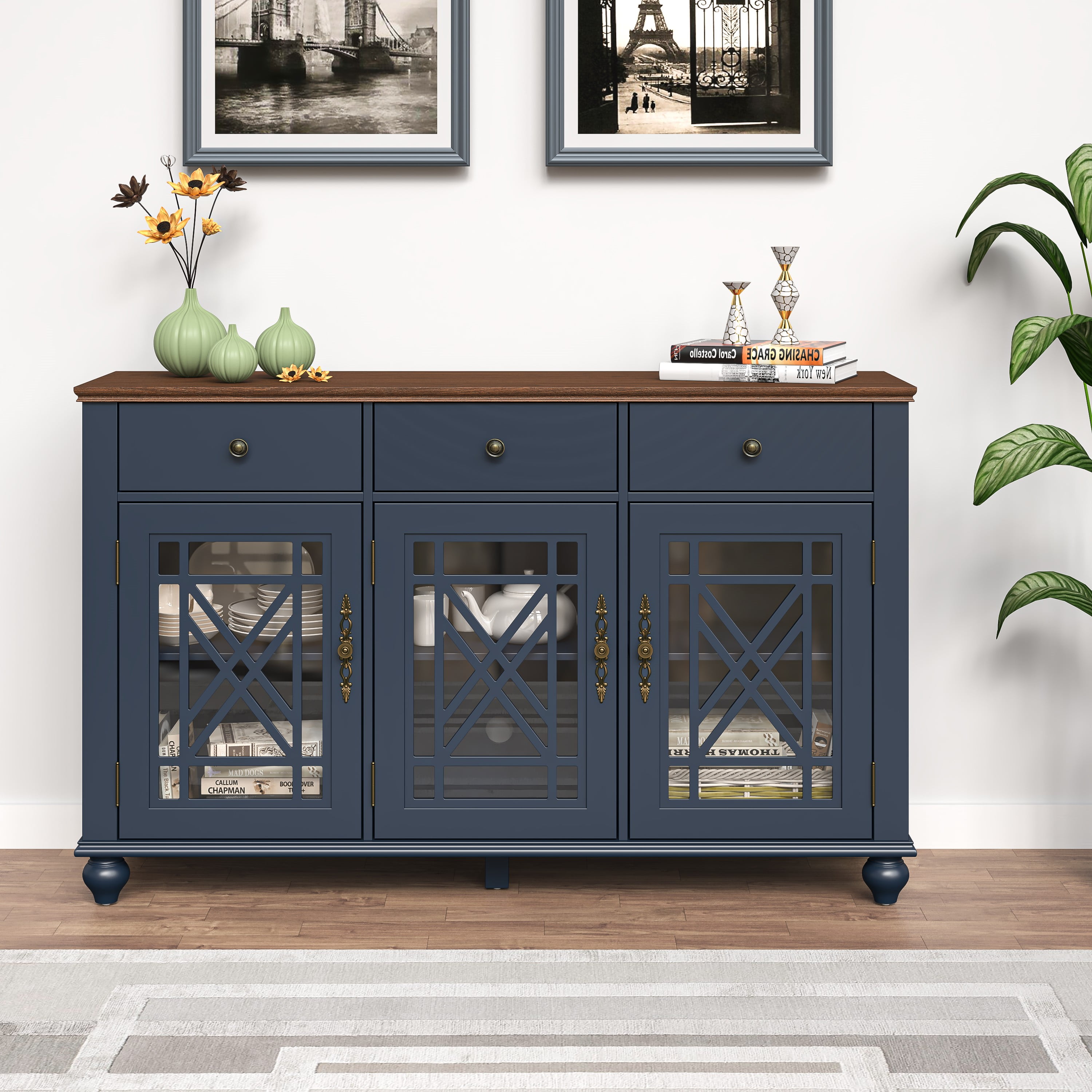 FESTIVO 55" Vintage Style Kitchen Buffet Sideboard Cabinet w/ Drawers ...