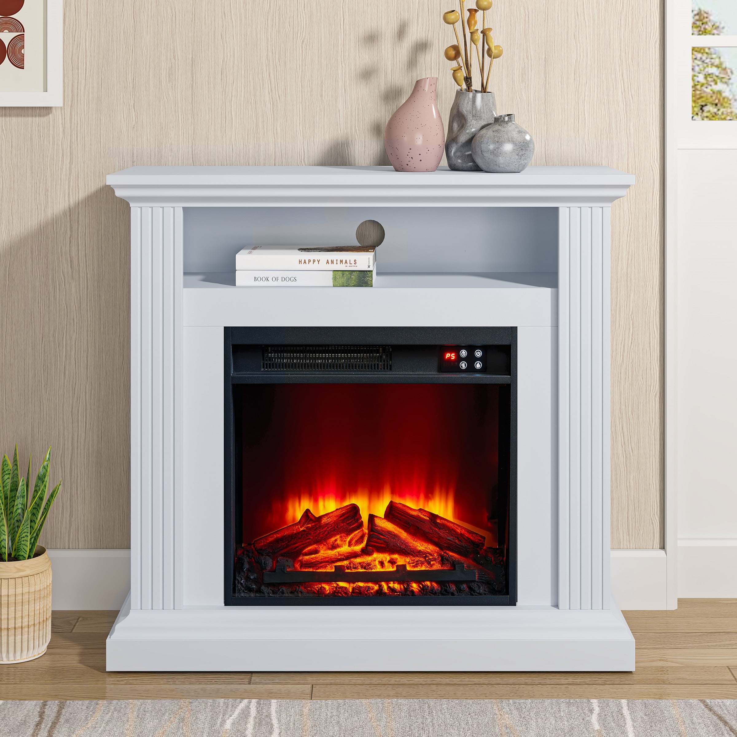 FESTIVO 32-Inch Freestanding Electric Fireplace, Grayish-White, Remote ...