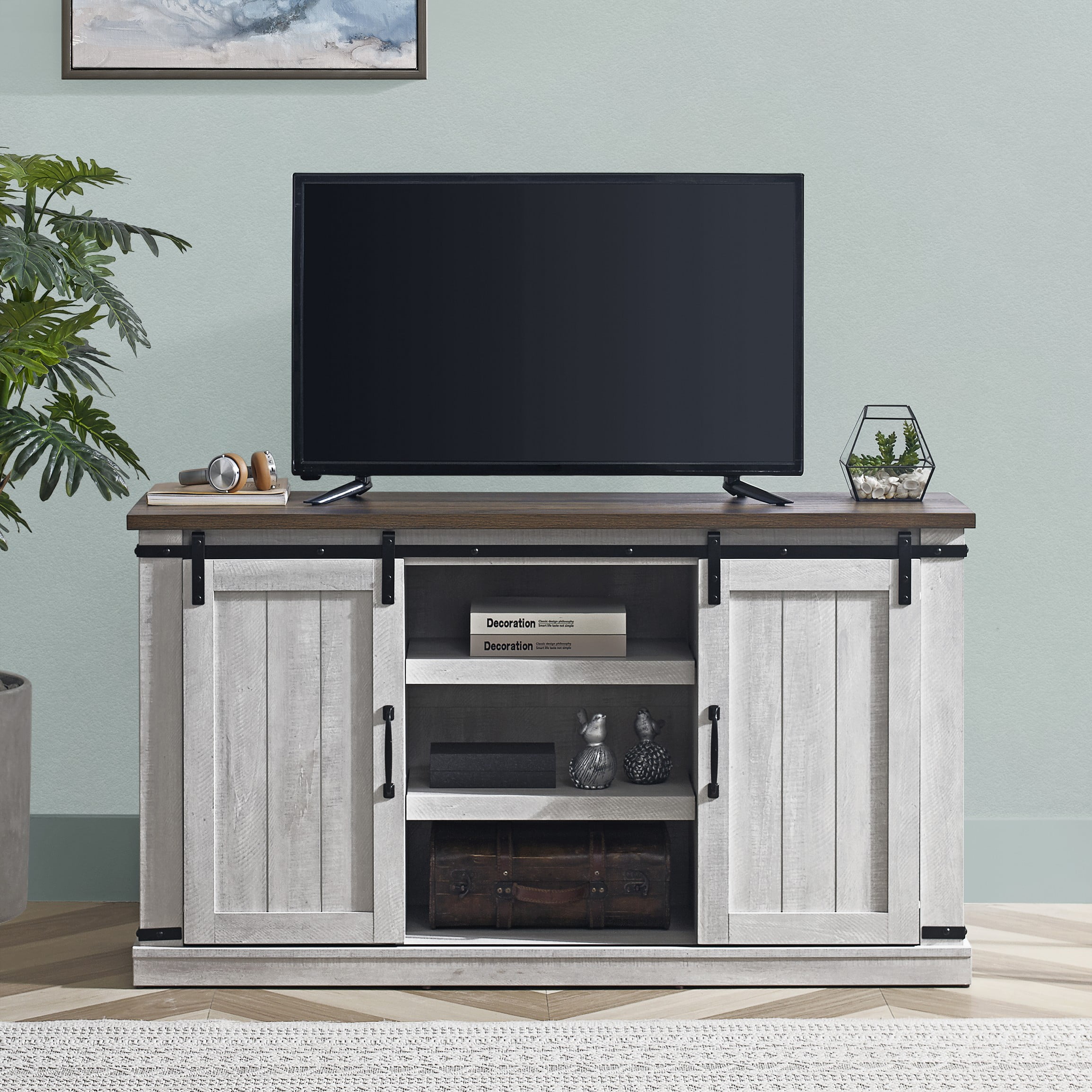 FESTIVO Farmhouse TV Stand for 65" TV, Entertainment Center, Sliding ...