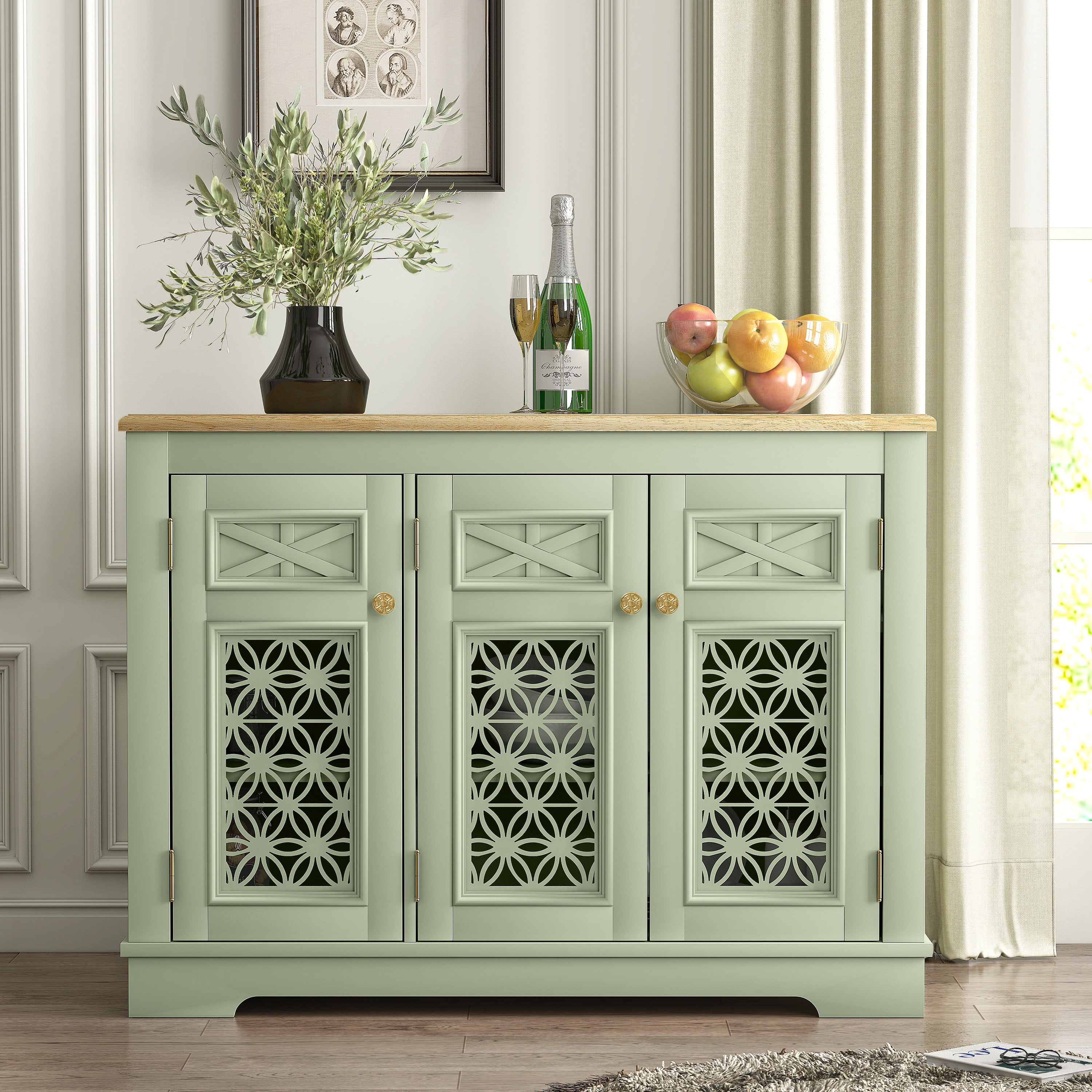 FESTIVO Versatile Buffet Cabinet with Glass Doors and Adjustable ...