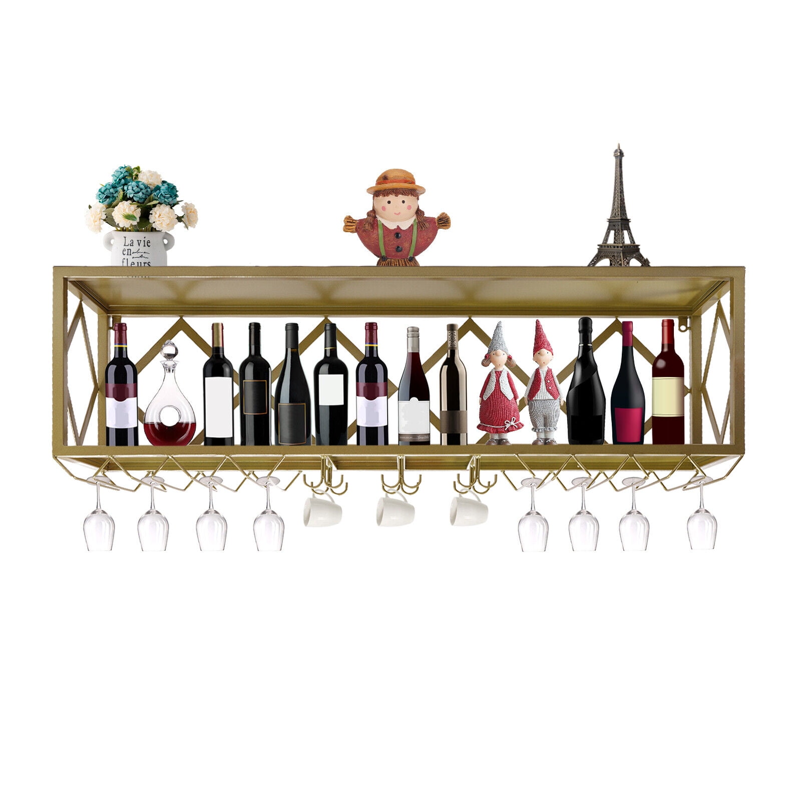 FETCOI 120CM Wall-Mounted Bar Unit Floating Bottle Holder Hanging Wine ...