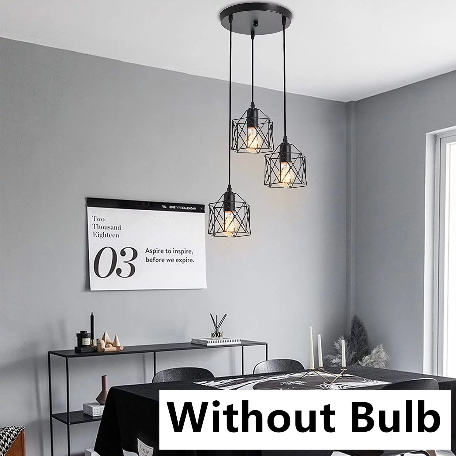 Industrial Pendant Light DLLT 3-Light | Black With Glass, Adjustable ...