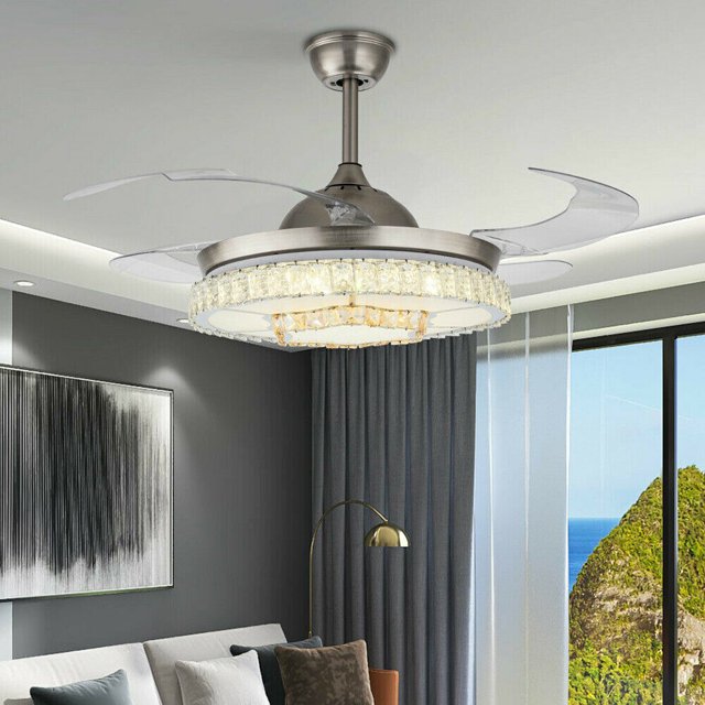 FETCOI 42" LED Crystal Ceiling Fan Light Ceiling Fixture Chandelier ...