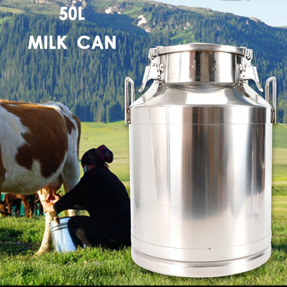 FETCOI 50L Stainless Steel Milk Can Milk Wine Airtight Storage Canister ...
