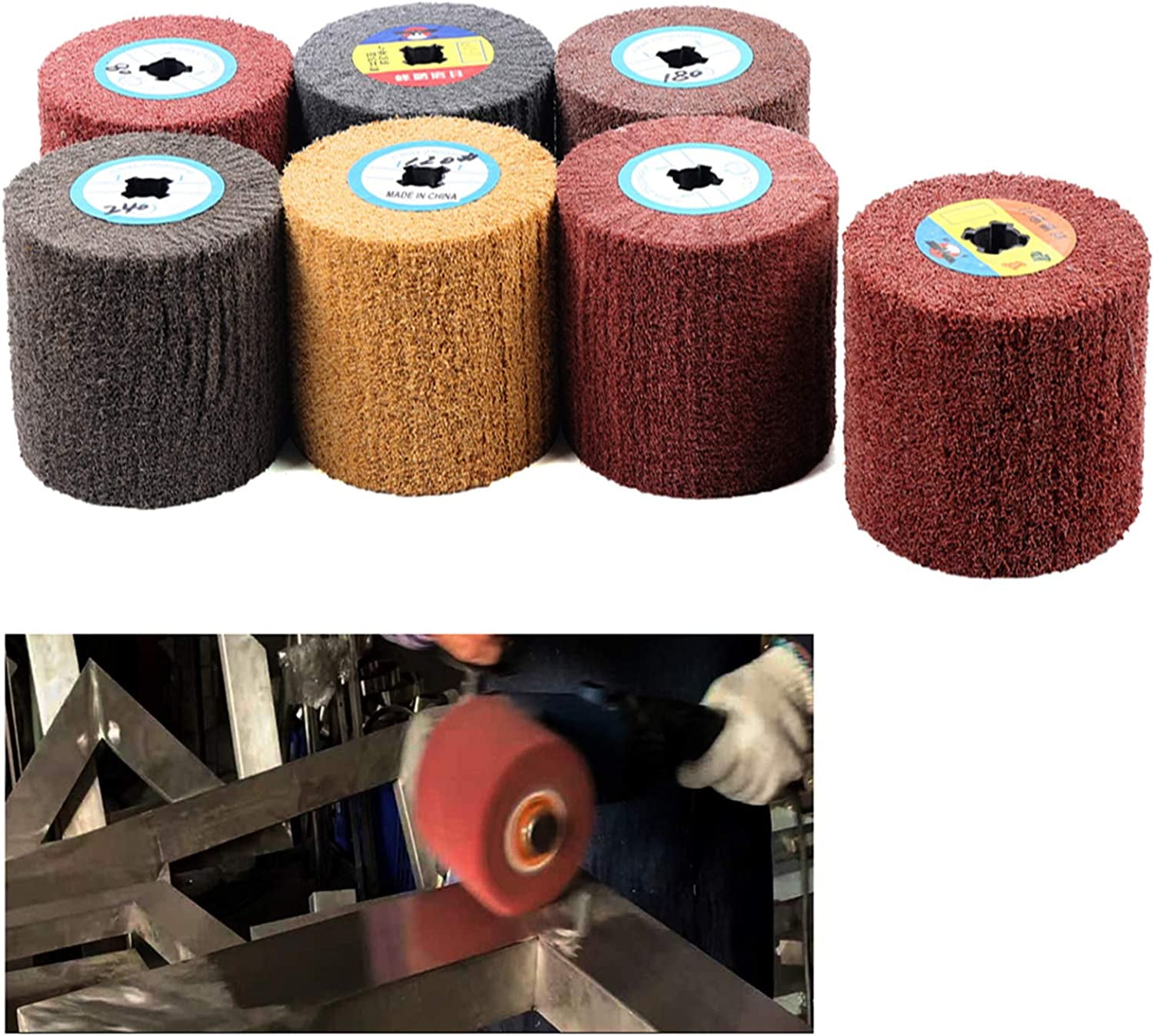 FETCOI 7Pcs Polishing Burnishing Wheel Wire Drawing Wheel Brush Drum ...