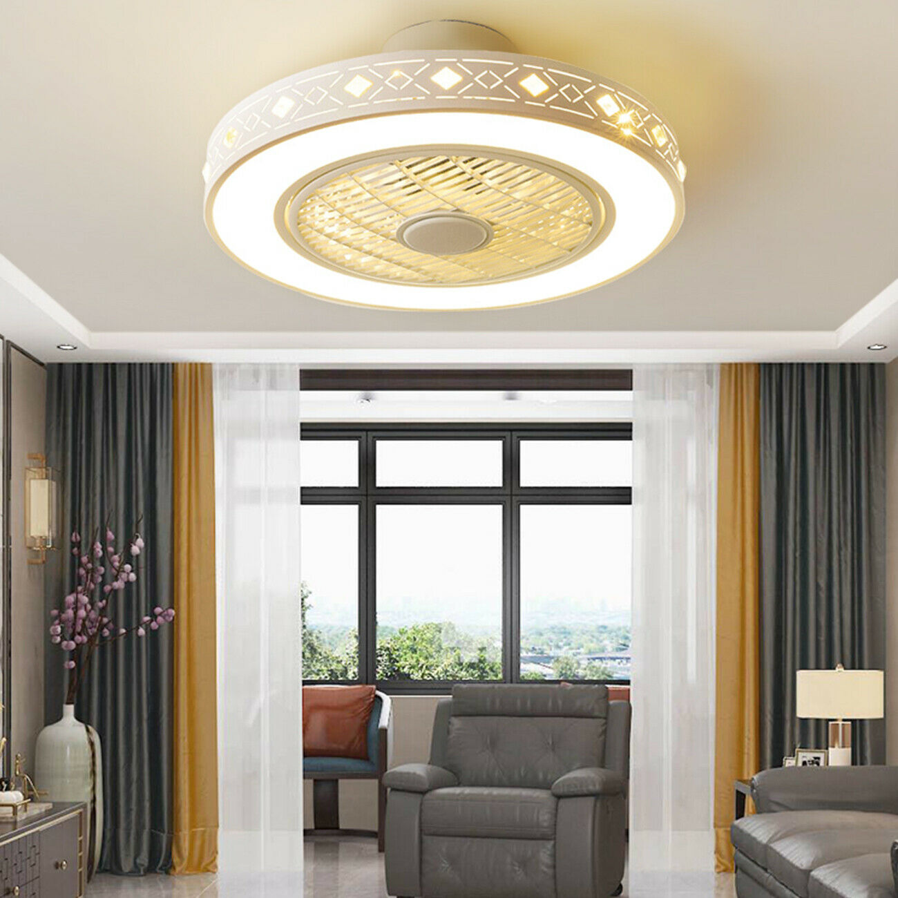 FETCOI, Acrylic Ceiling Fan with LED Light Kit Remote Control Modern ...