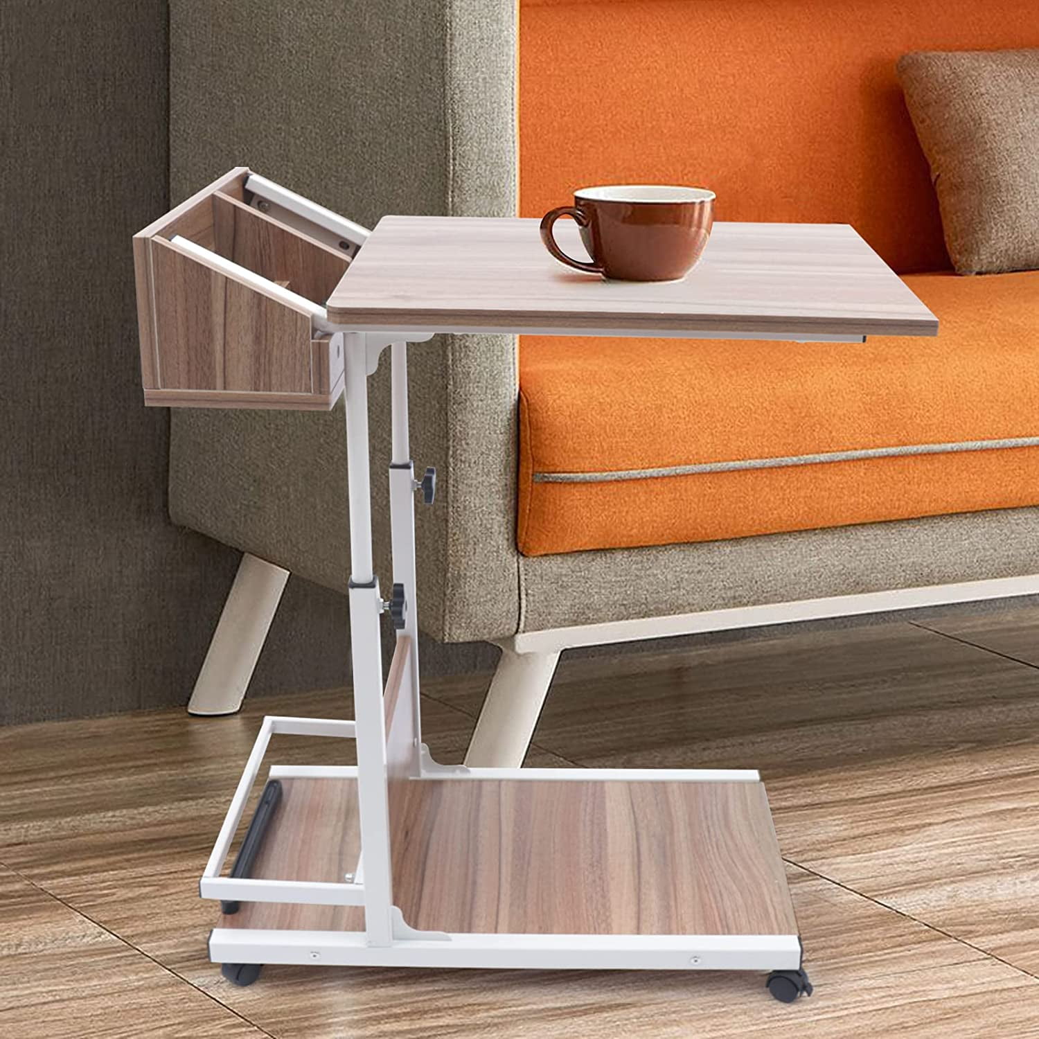 FETCOI Adjustable Height C Shaped End Table with Wheels Rolling Sofa ...