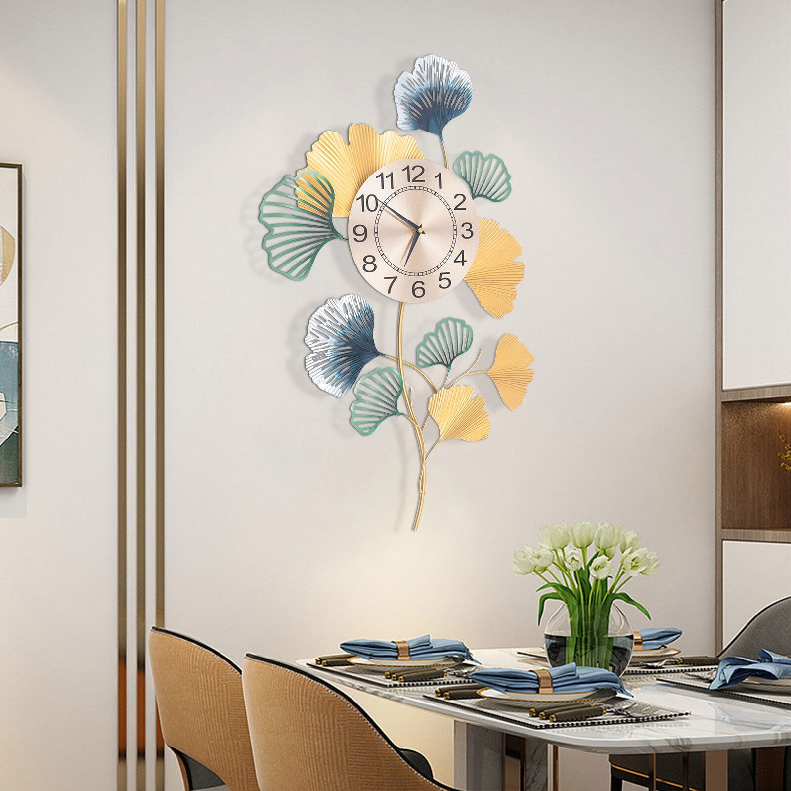 FETCOI Artistic Ginkgo Leaves Wall Clock Study Silent Colorful ...