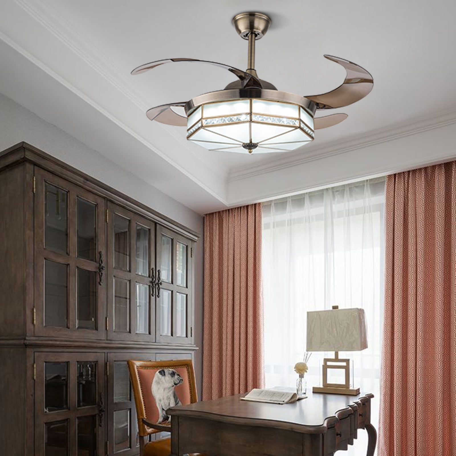 FETCOI Ceiling Fans with LED Light Copper Golden Modern Invisible 42 ...