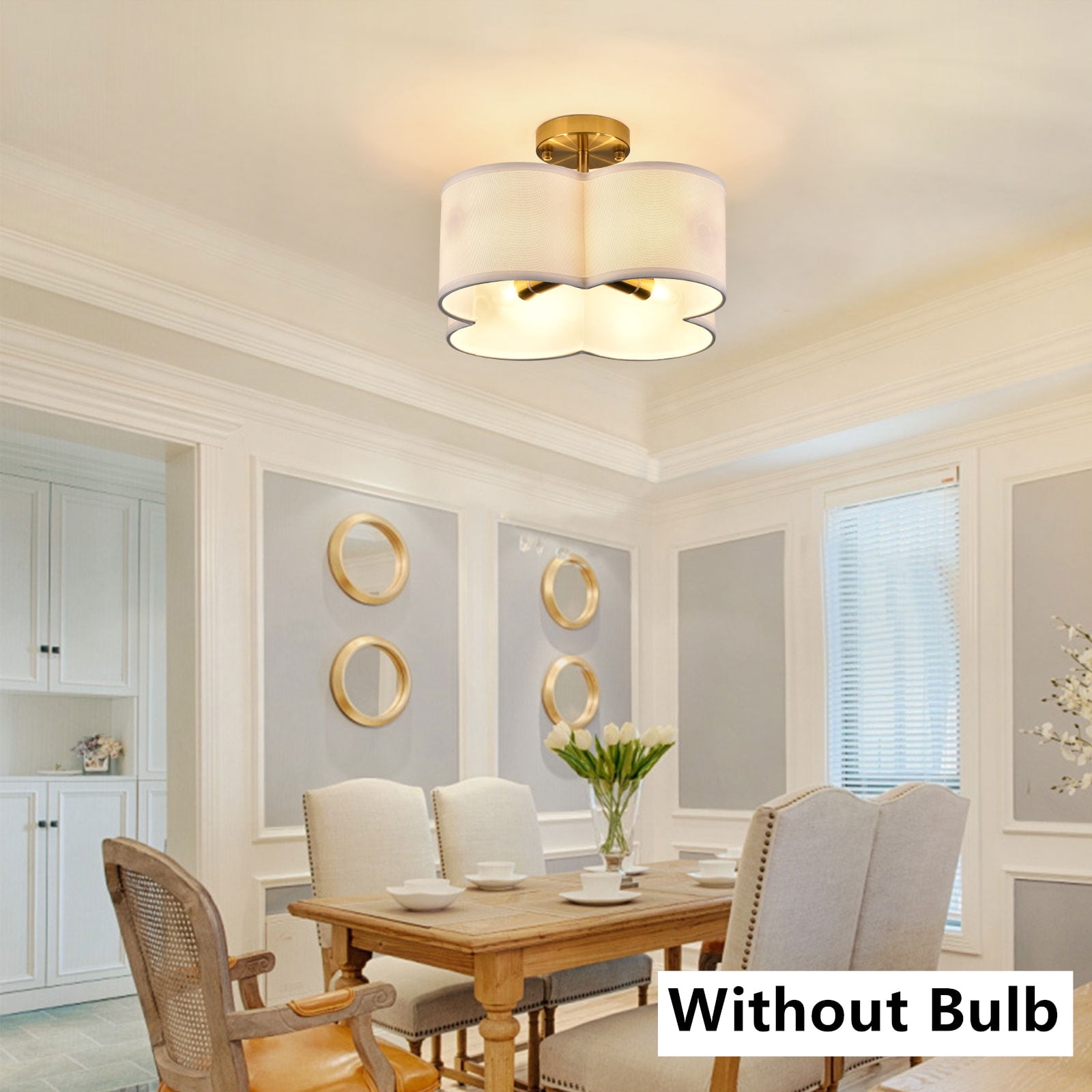 FETCOI Ceiling Light Fixture With Off-White Fabric Drum Shade And Brass ...