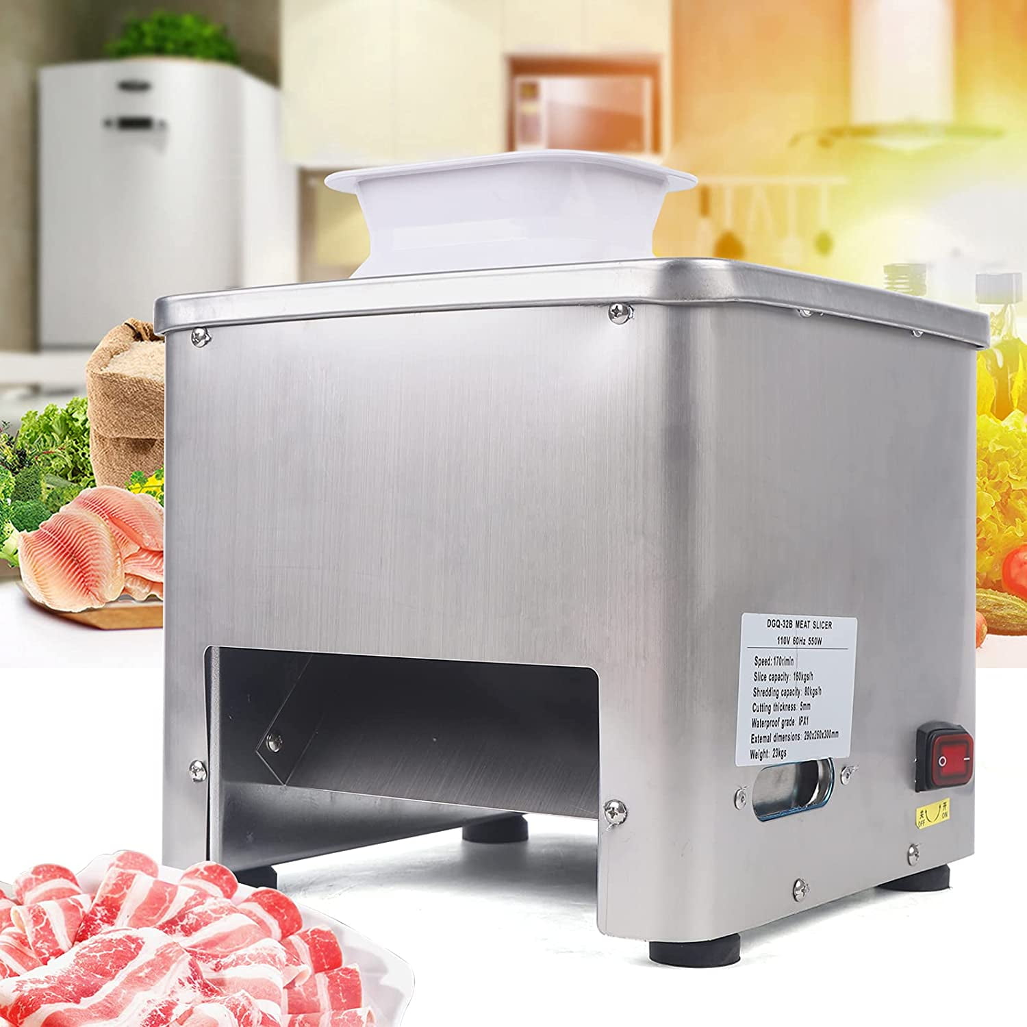 FETCOI Commercial Meat Cutter Machine 550W Electric Stainless Steel ...