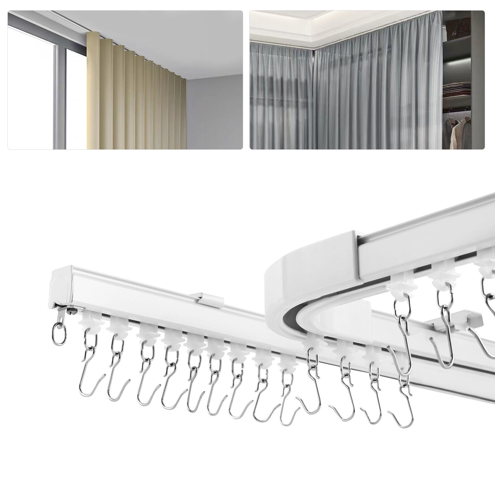 FETCOI Flexible Ceiling Mount Curtain Track Rail with Hang Hooks for ...